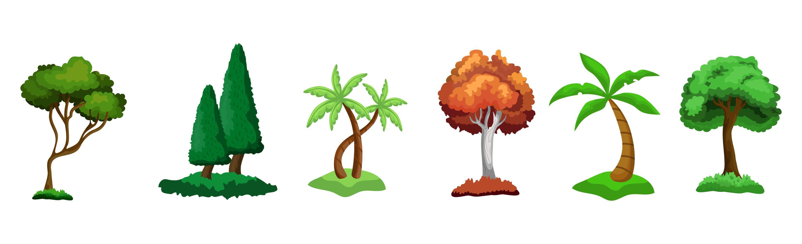 Set of 6 different trees on a white background - Vector 6310455 Vector ...
