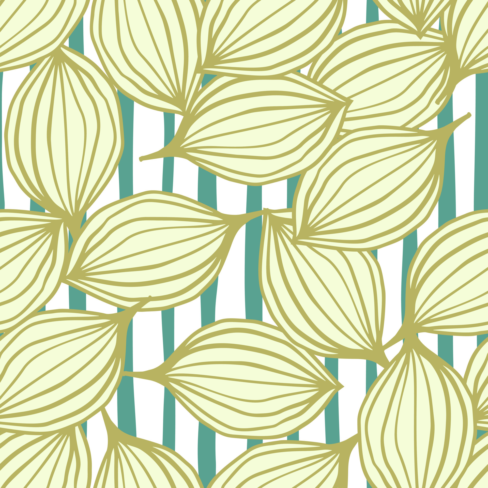 Exotic Outline Leaves Seamless Pattern Abstract Floral Background