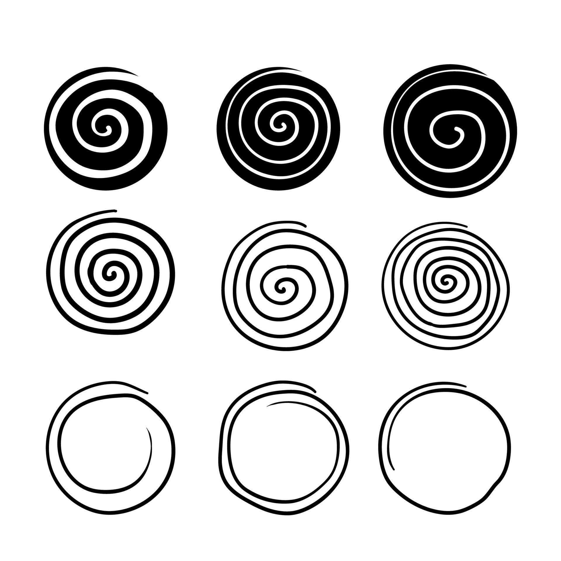 collection of spiral illustration with hand drawn doodle line art style ...