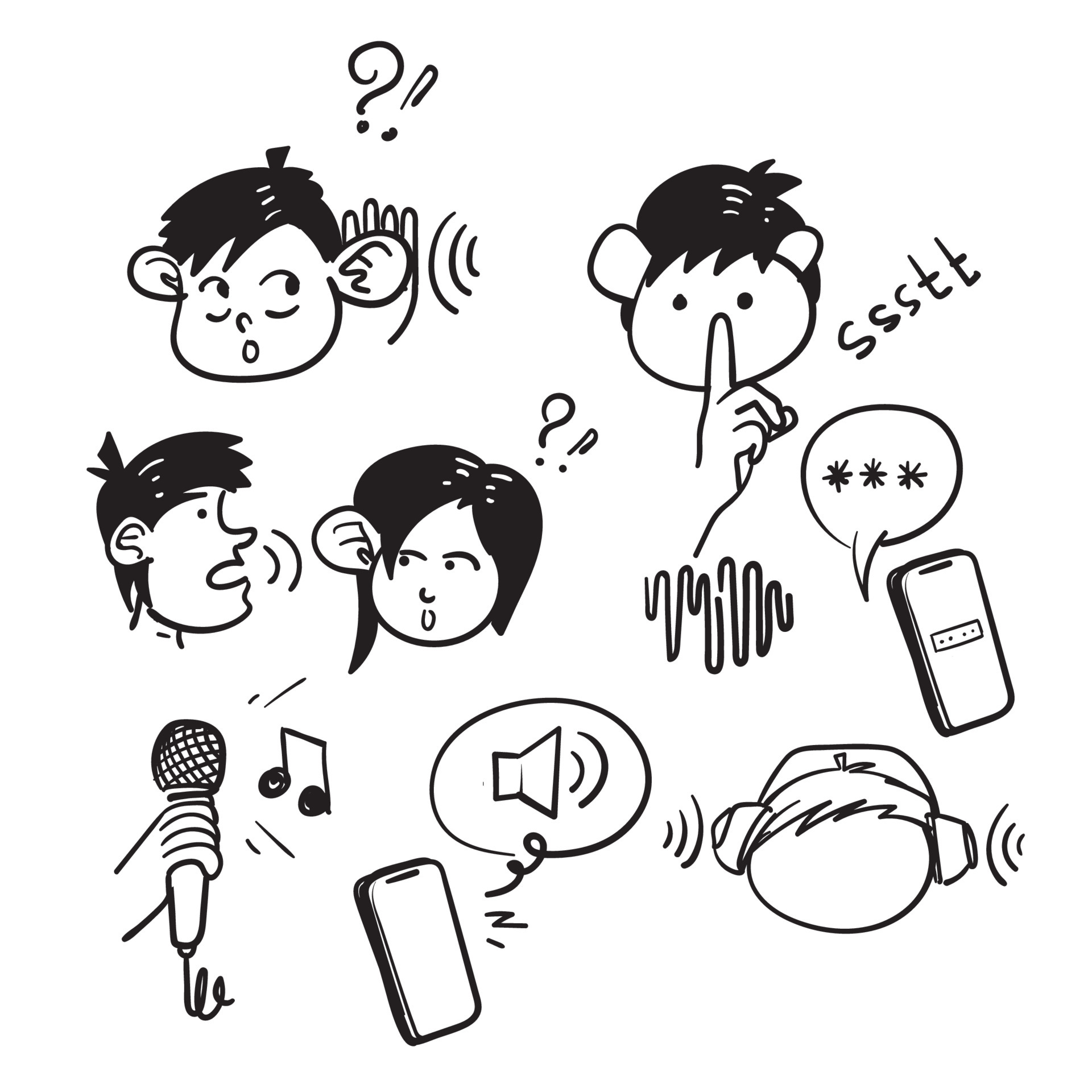 hand drawn doodle Simple Set of Voice Related illustration collection ...