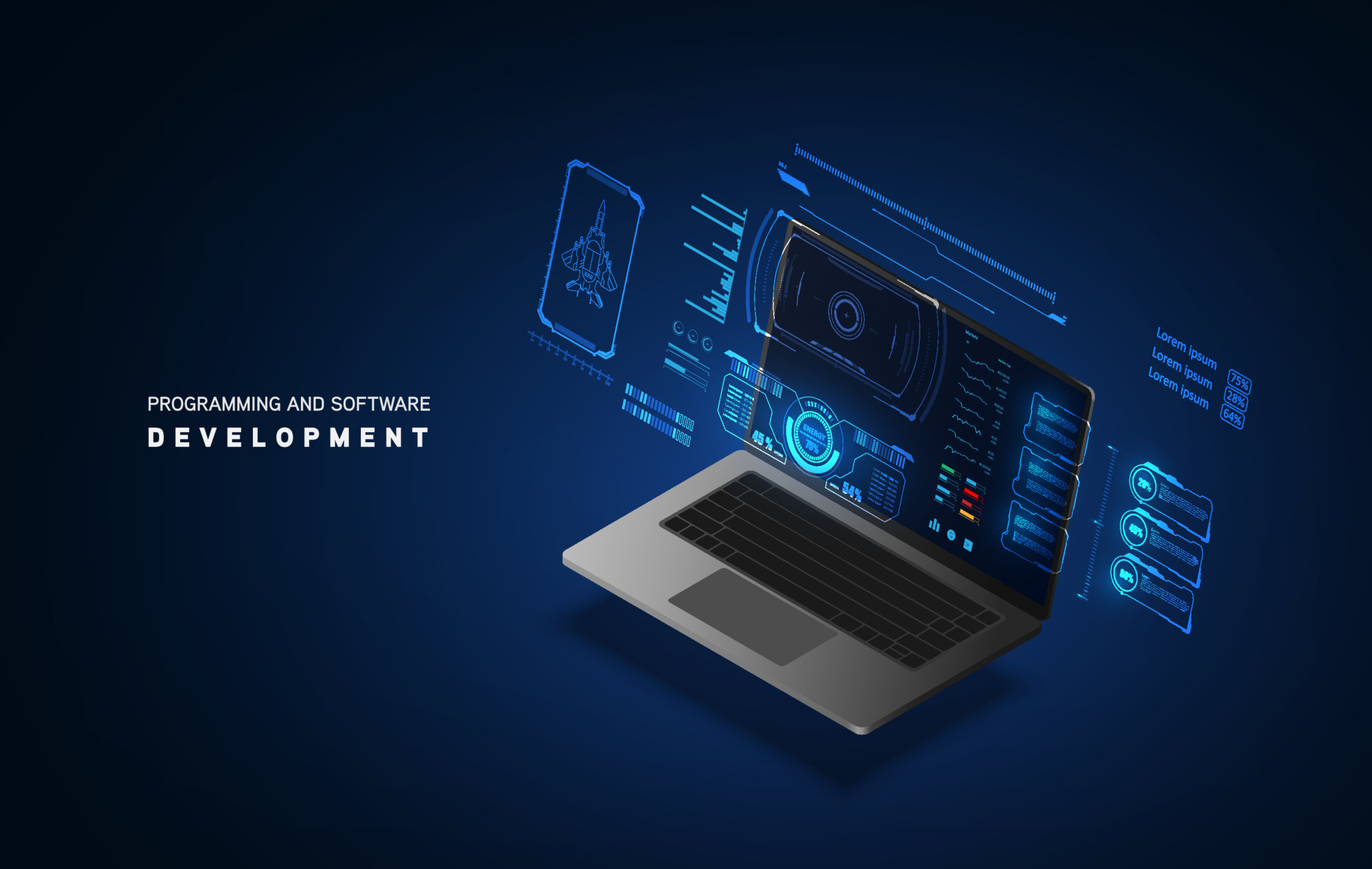 Programming and software development web page banner, program code on ... Programming and software development web page banner, program code on ...