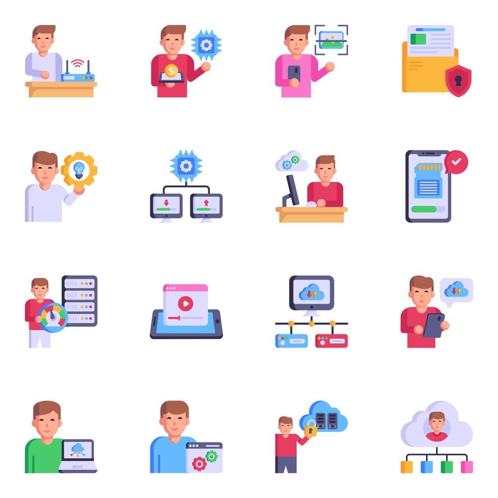 Set of Data Hosting Flat Icons 6369613 Vector Art at Vecteezy