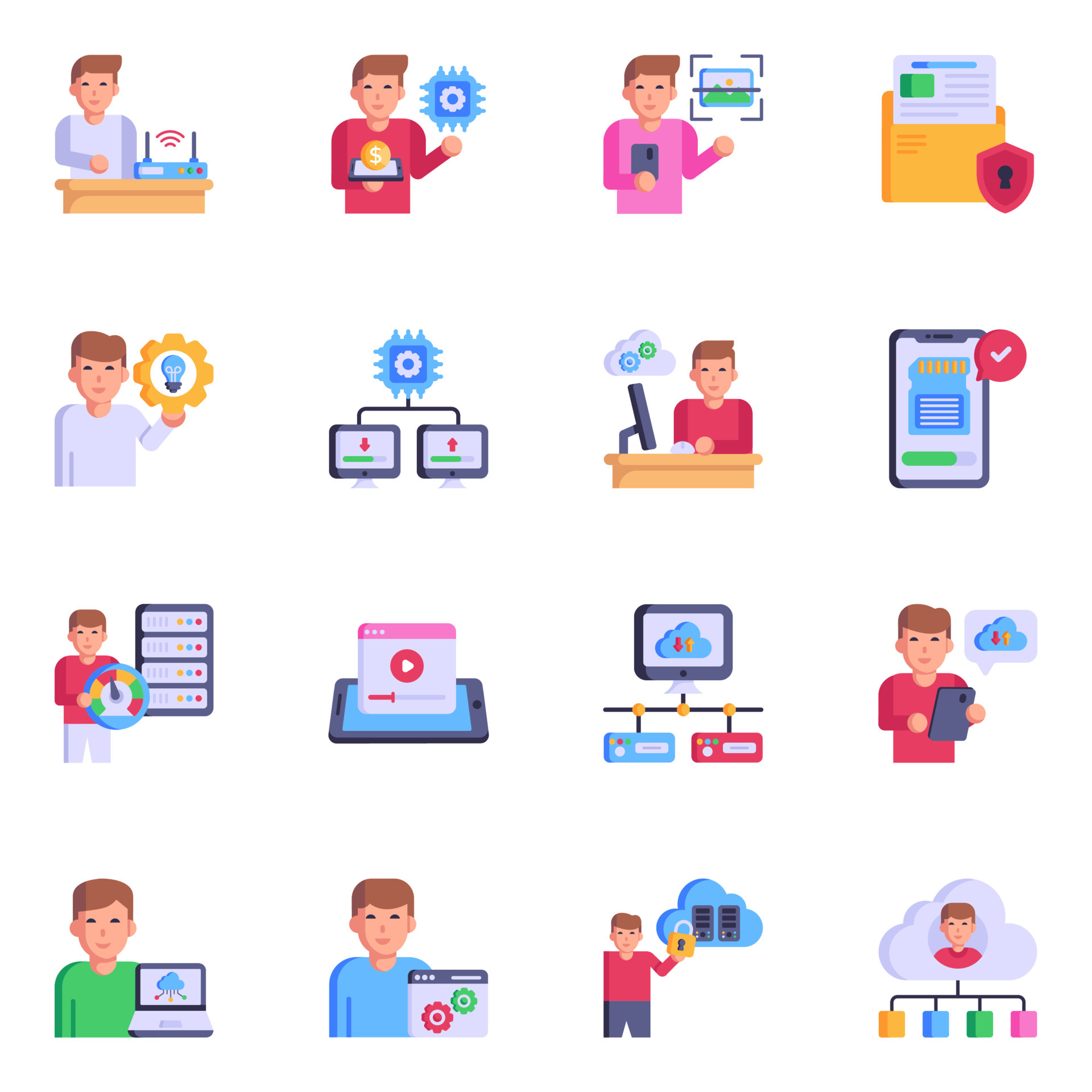 Set of Data Hosting Flat Icons 6369613 Vector Art at Vecteezy