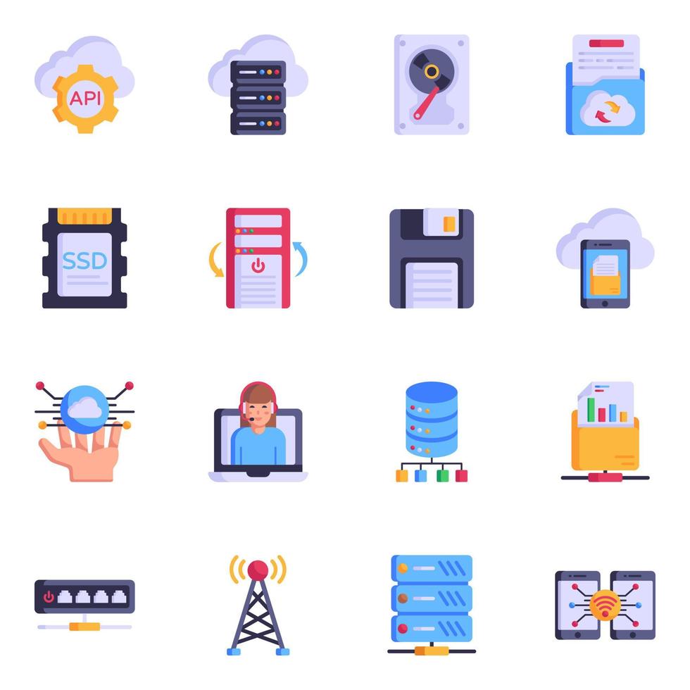 Pack of Data Technology Flat Icons 6369858 Vector Art at Vecteezy