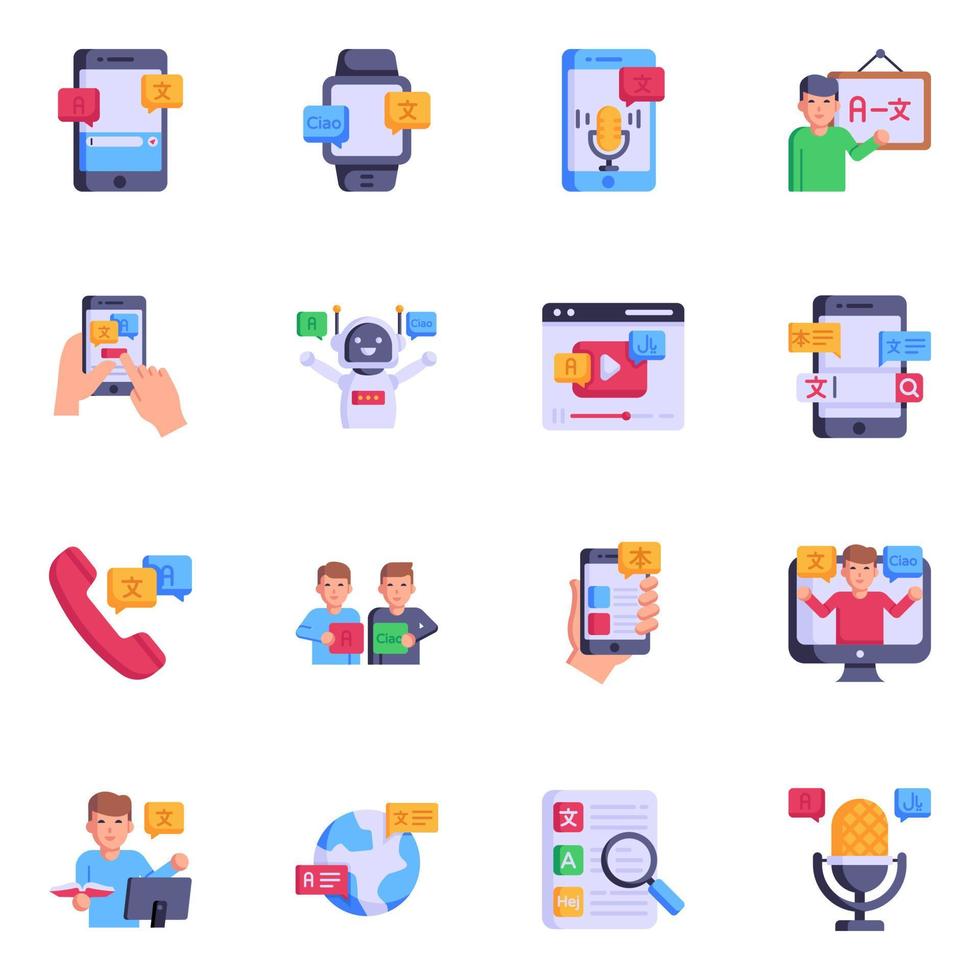 Collection of Language Translation Flat Icons 6369923 Vector Art at ...