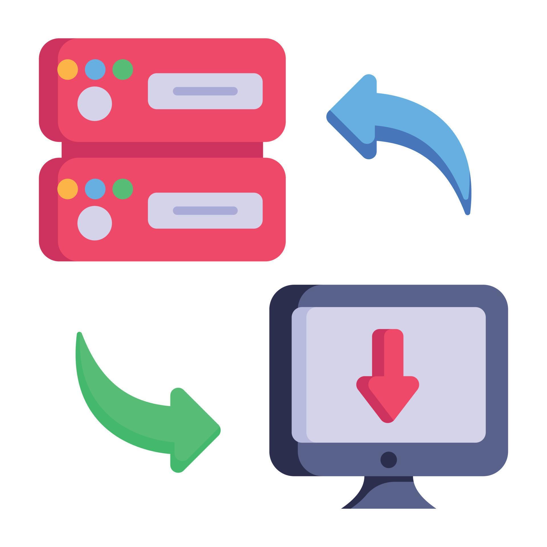Database and computer with arrows, concept of server client flat icon ...