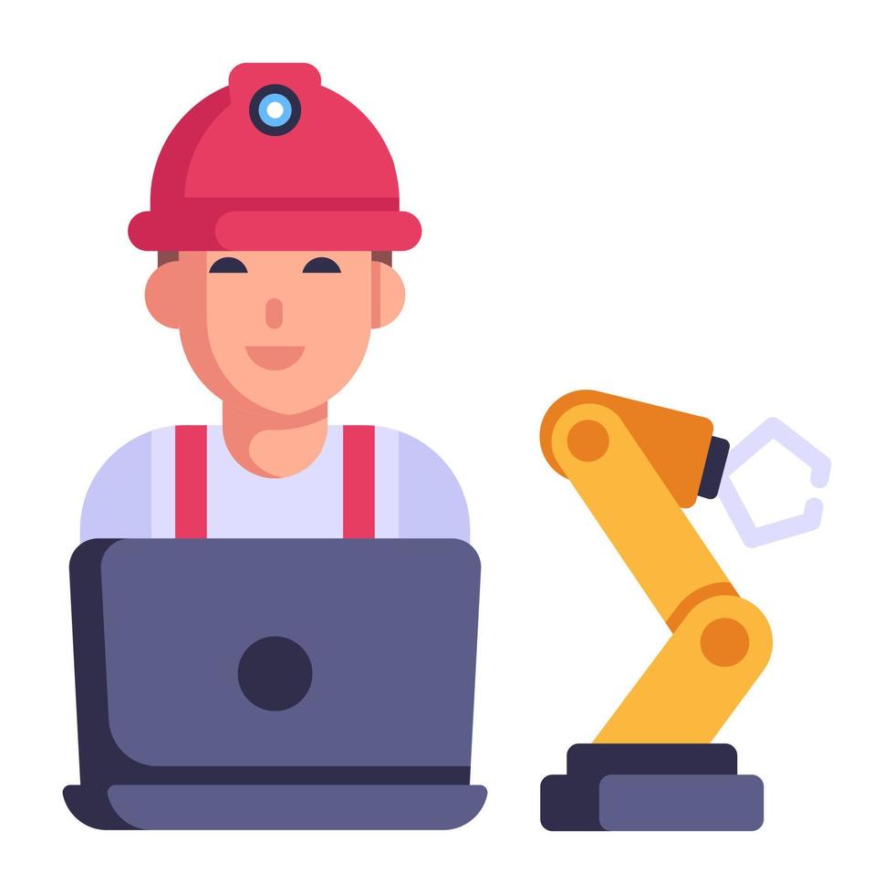 Person working with robotics, flat icon of ai engineering 6402295 ...