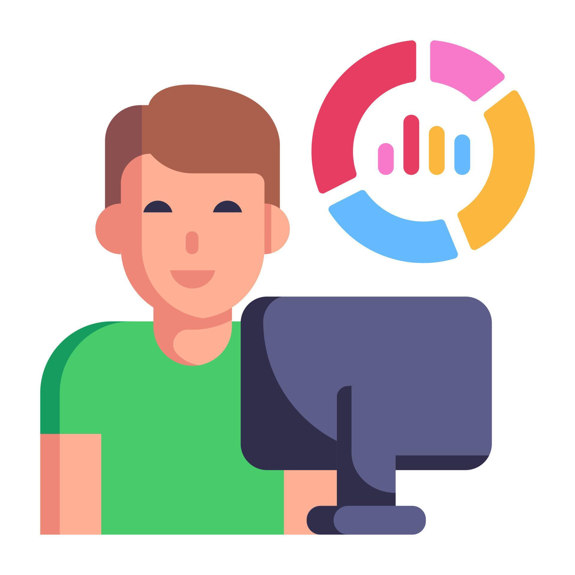 Person monitoring online chart, flat icon of data analyst 6402818 ...