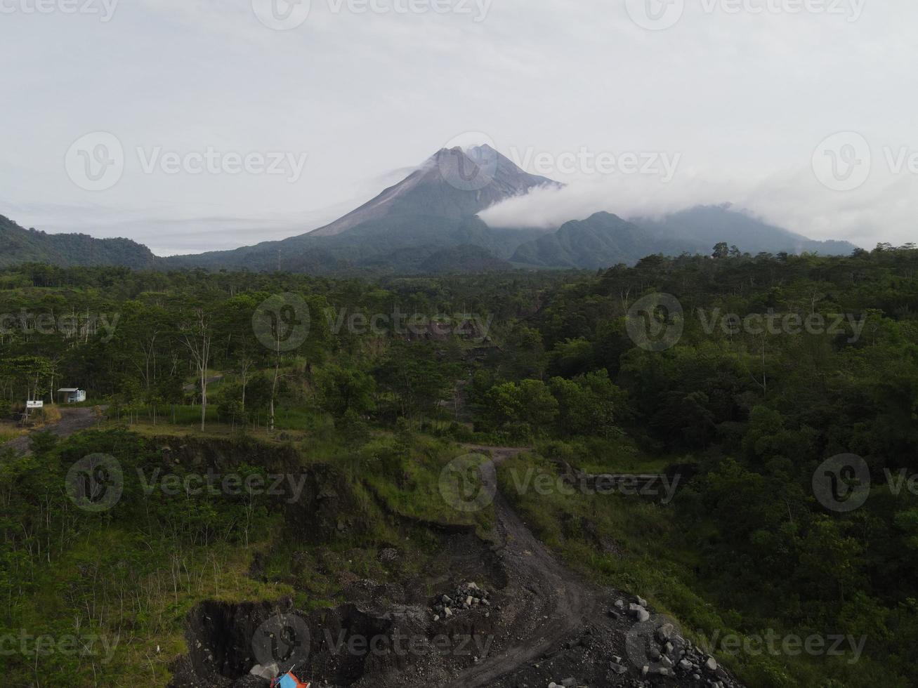 Aerial view of Mount Merapi Landscape with rice field and village in ...