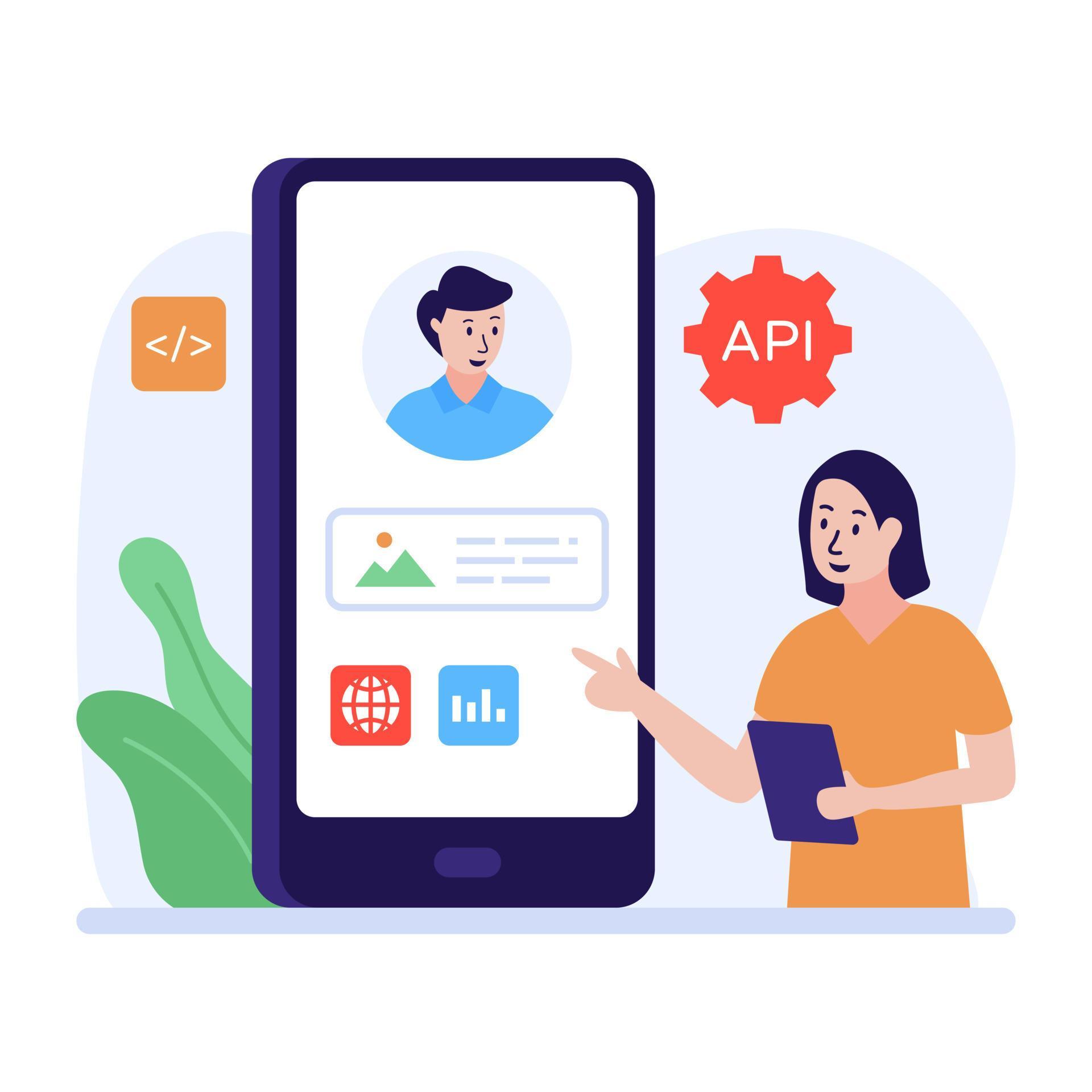 interfaz de programación de aplicaciones, ilustración plana de la ...