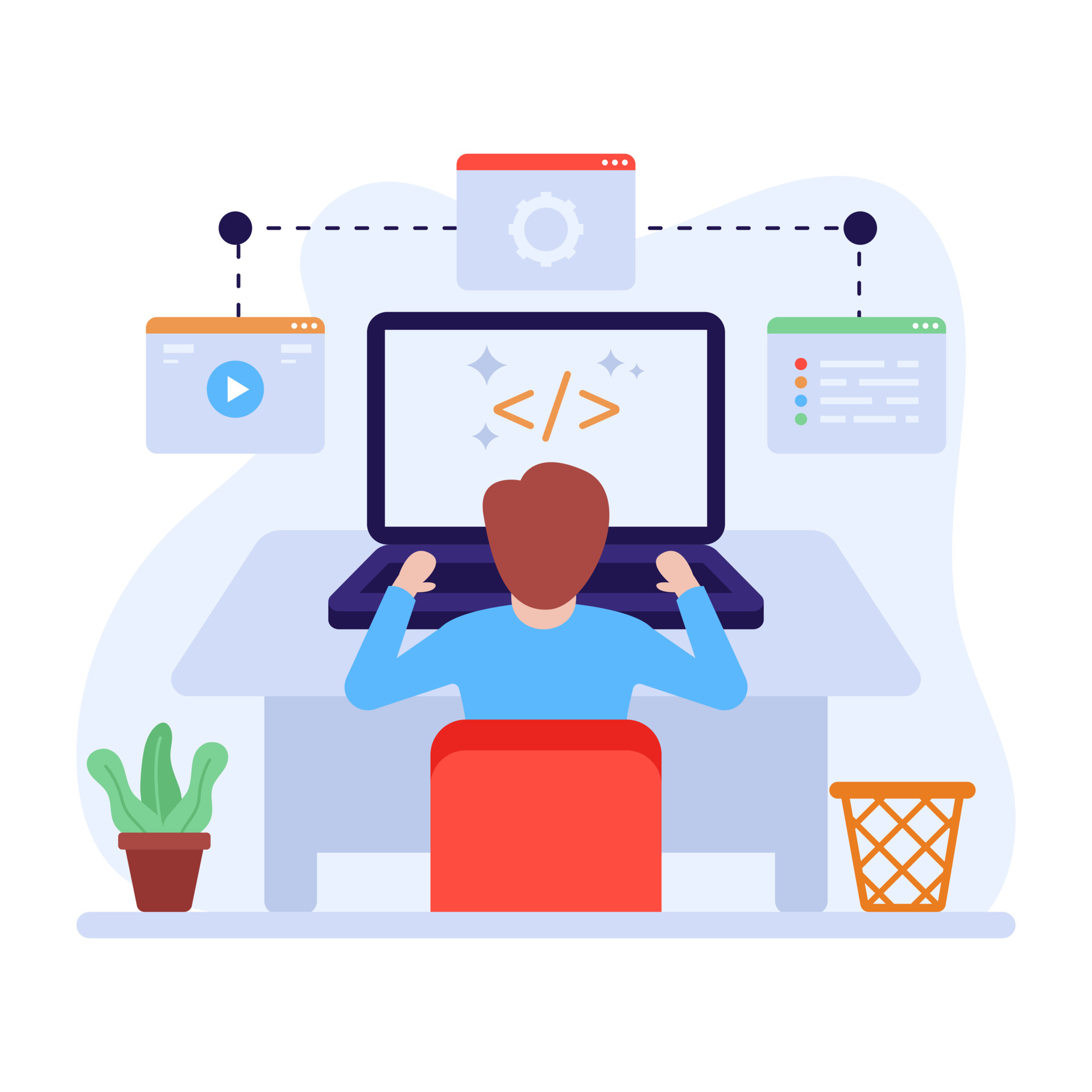 Clean coding flat illustration, web developer doing programming 6405797 ...