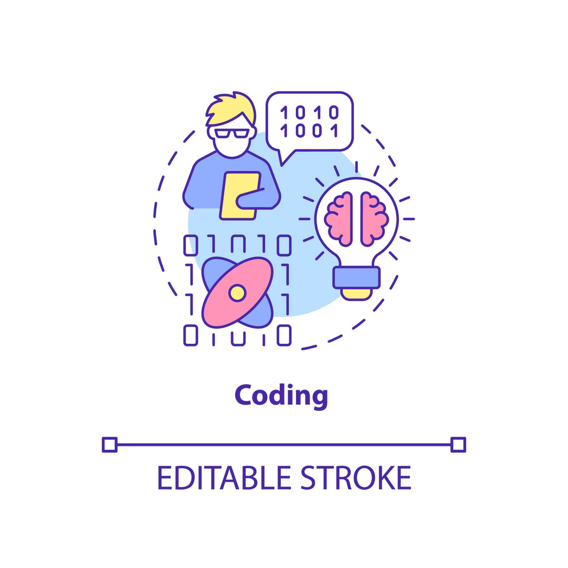 Coding concept icon. Computer programming language. Major digital skills abstract idea thin line ...