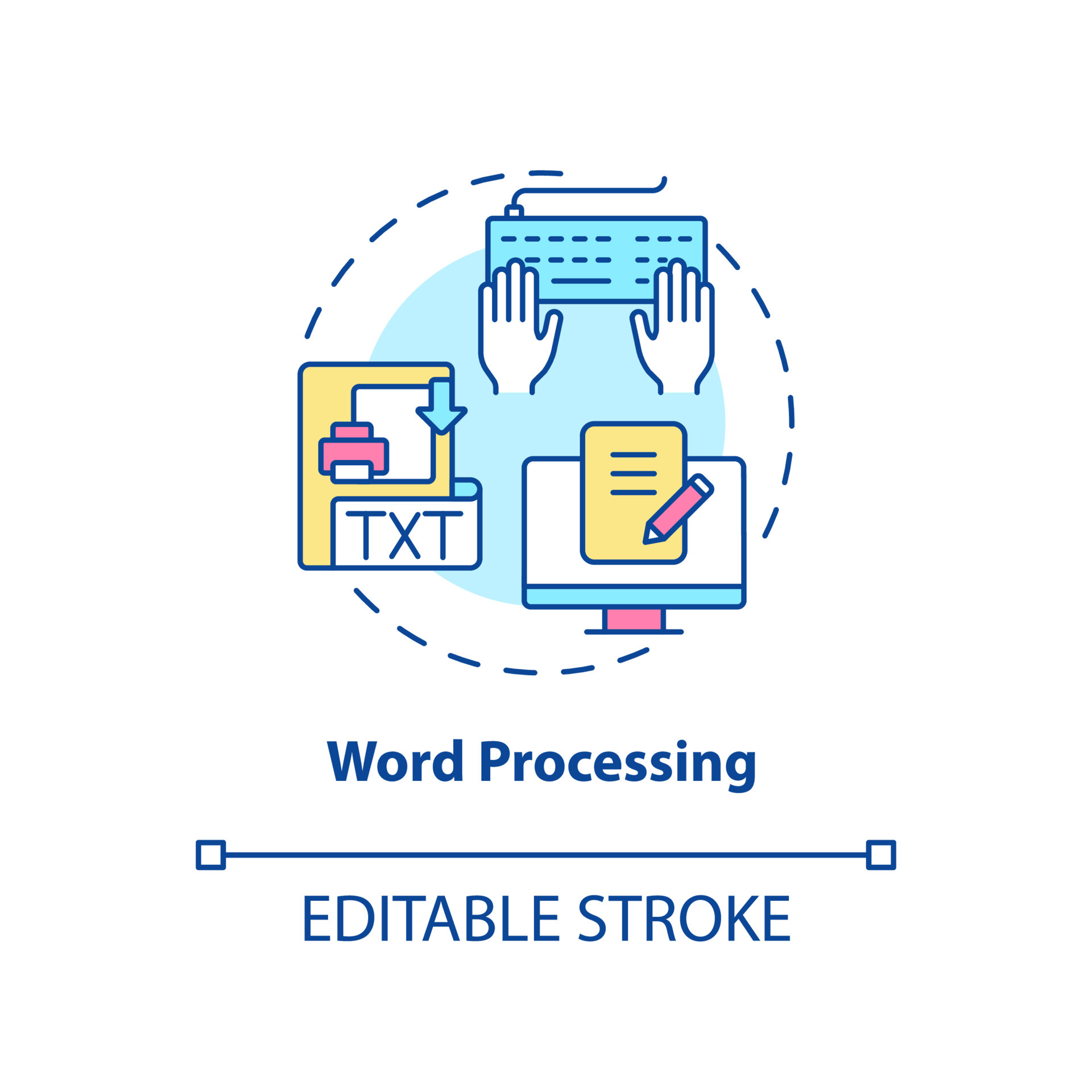 Word processing concept icon. Create and edit text. Basic digital ...