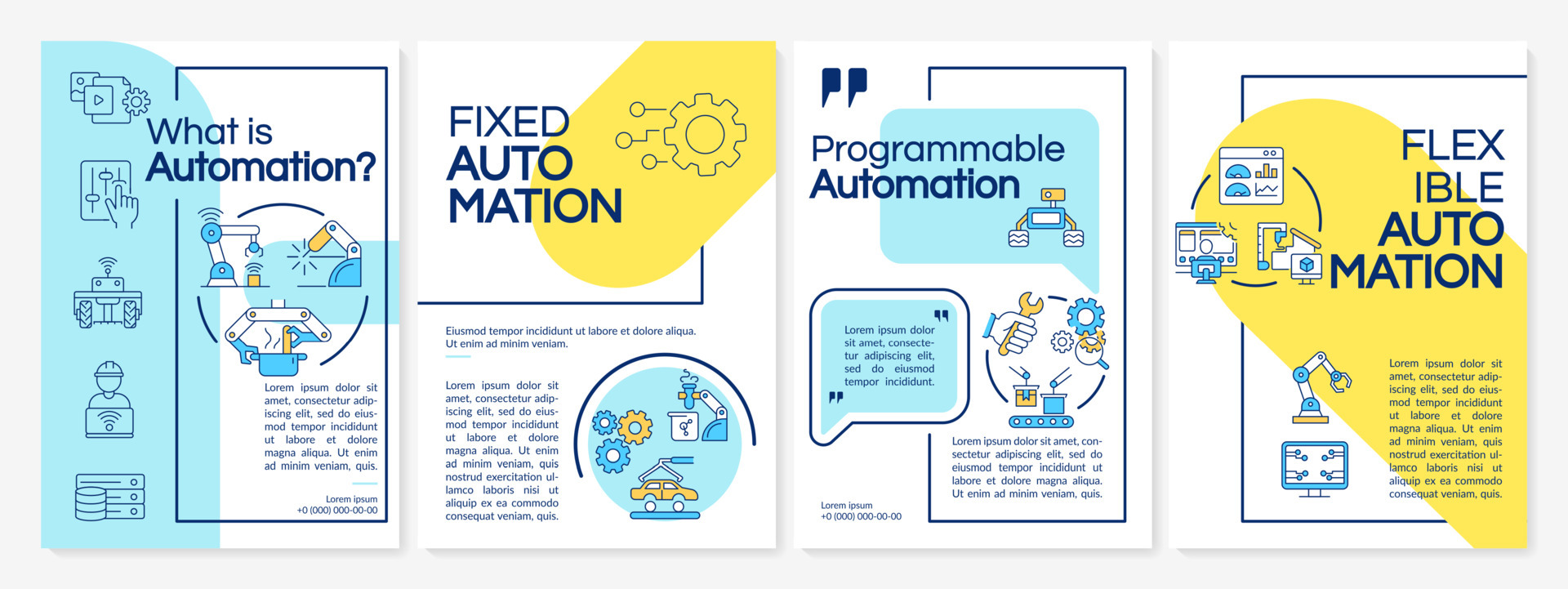 Automation Types Yellow Blue Brochure Template Booklet Print Design With Linear Icons Vector