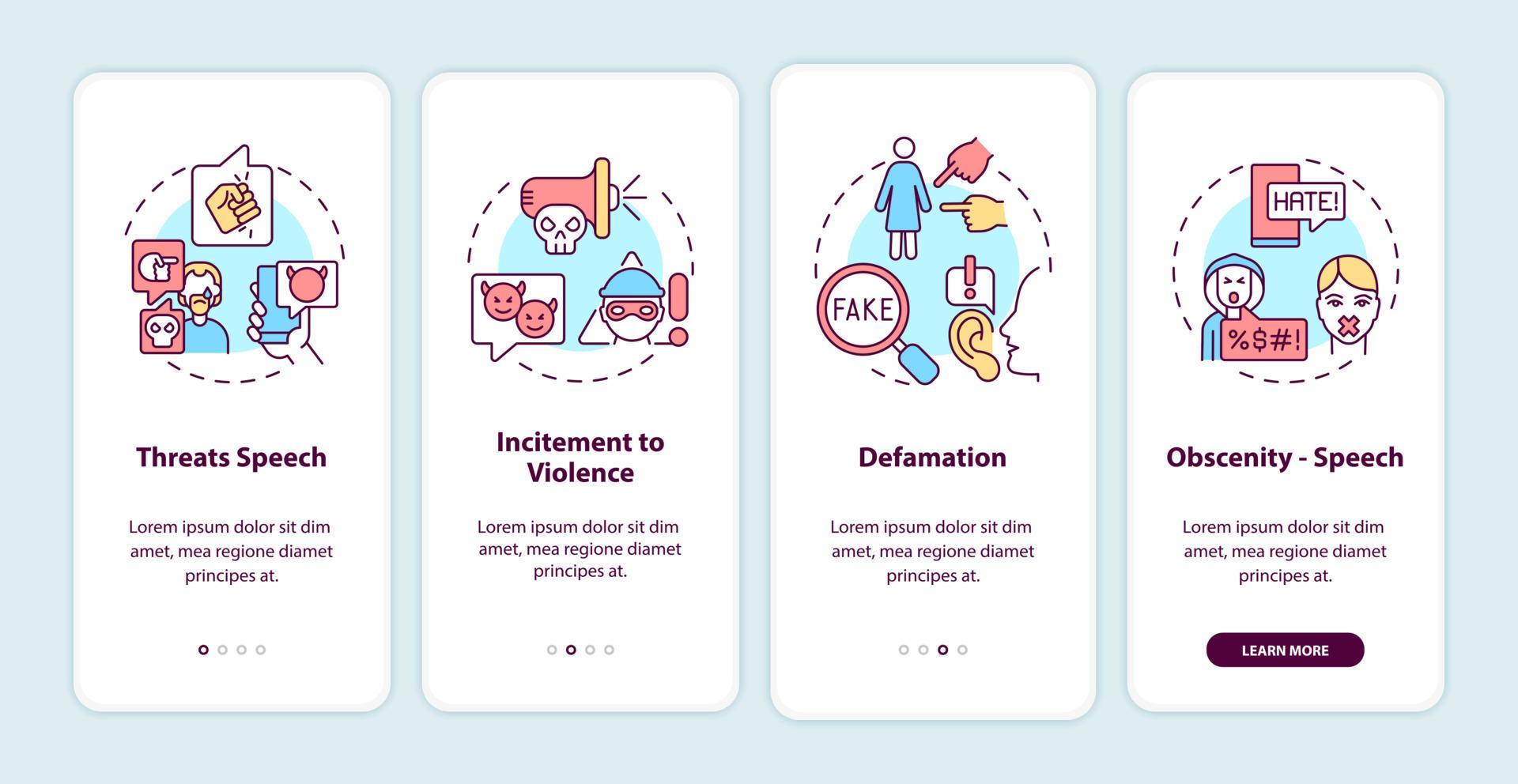 Non-protected speech types onboarding mobile app page screen ... Non-protected speech types onboarding mobile app page screen ...