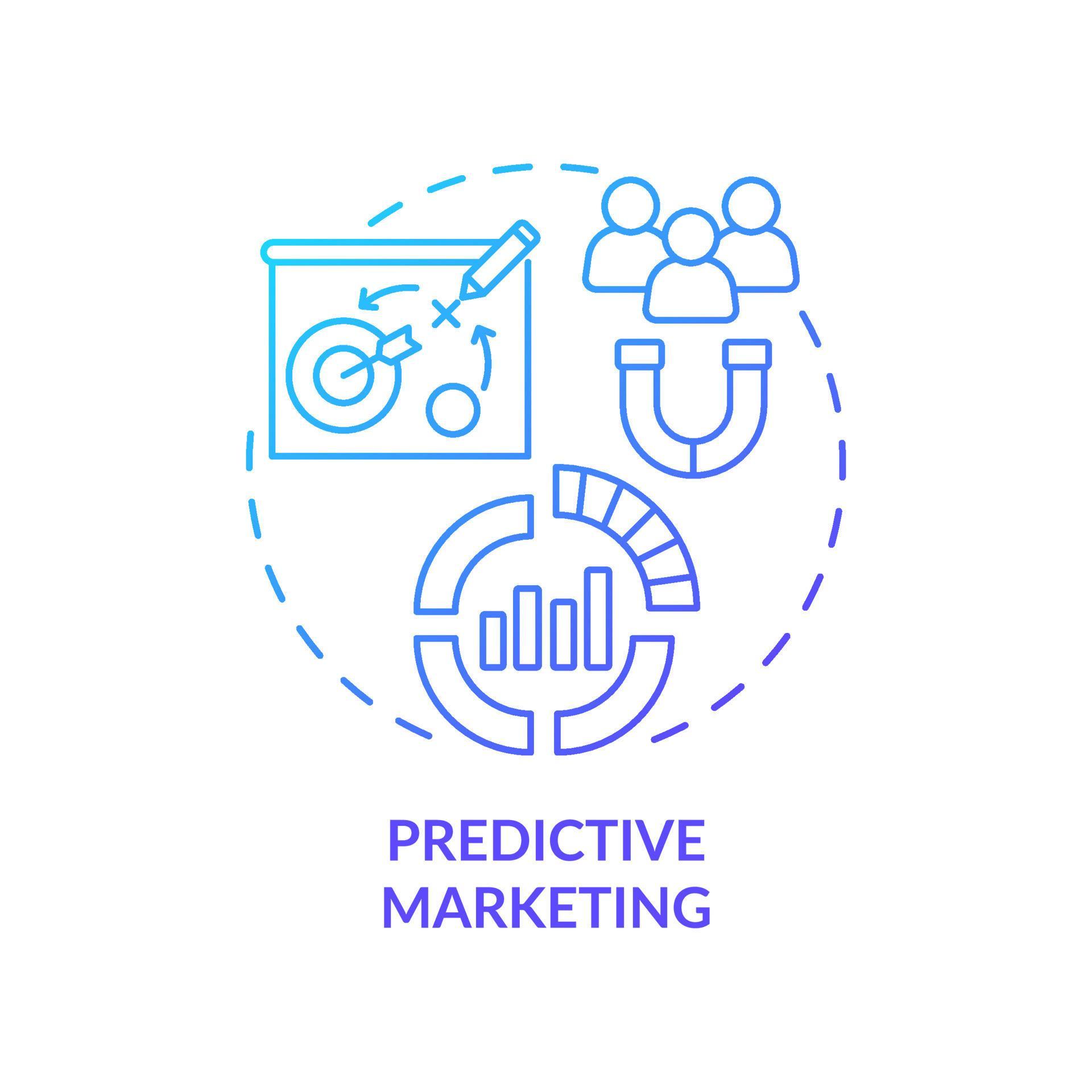 Predictive marketing blue gradient concept icon. Advertising cases ...