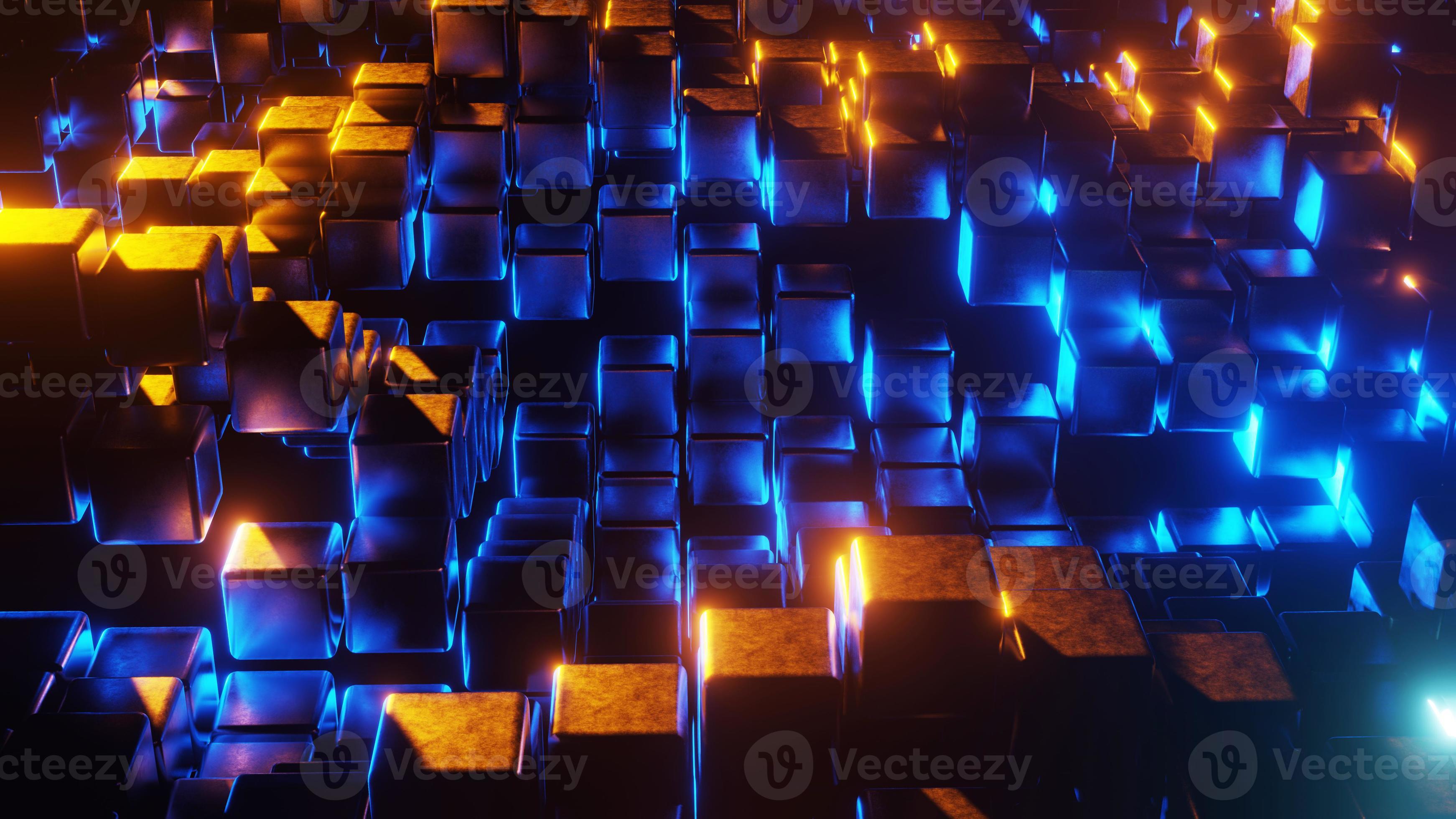 3d rendering abstract glow cube square dot shape grid flow wave pattern ...