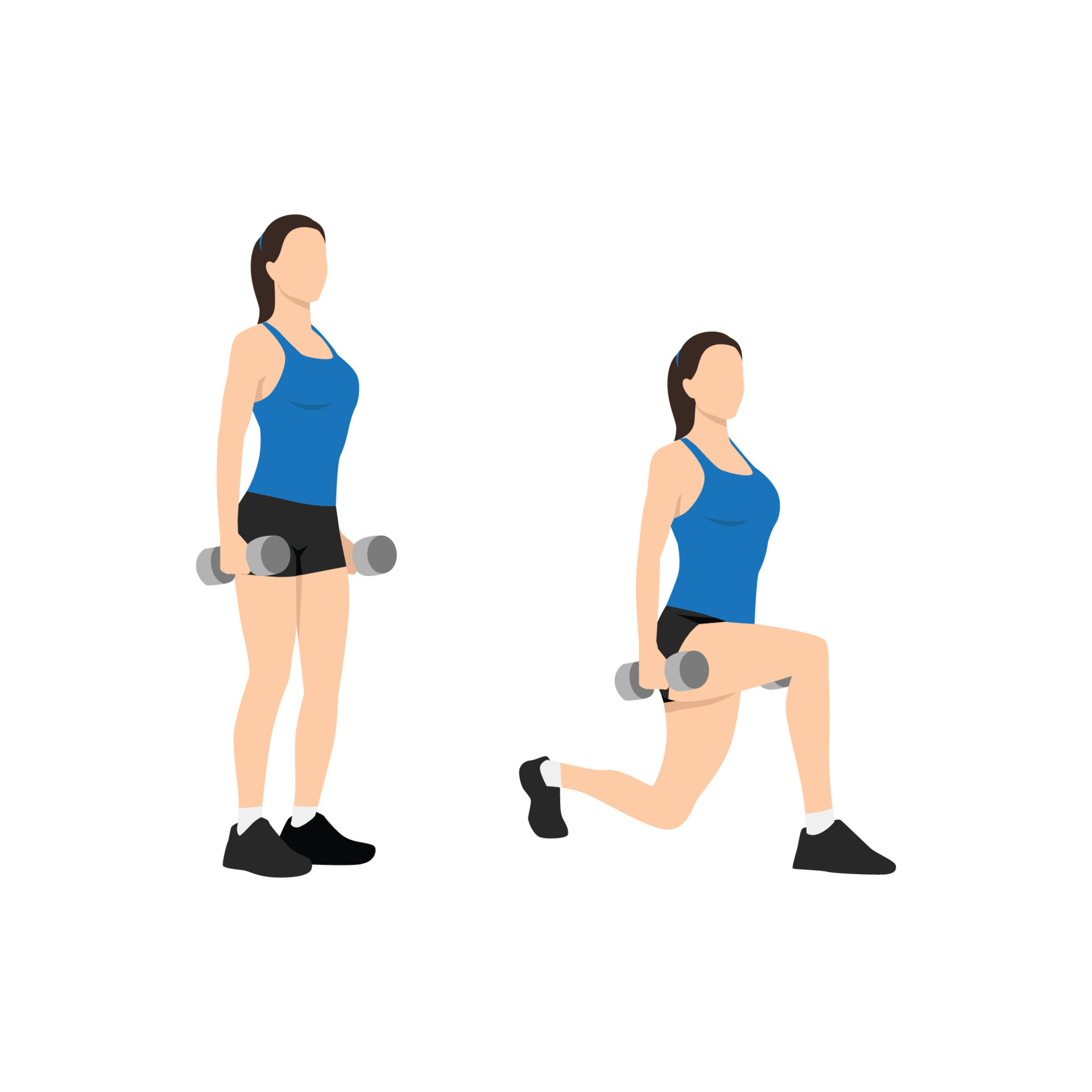 Woman doing dumbbell lunges. Vector set of workout icons in flat style ... Woman doing dumbbell lunges. Vector set of workout icons in flat style ...
