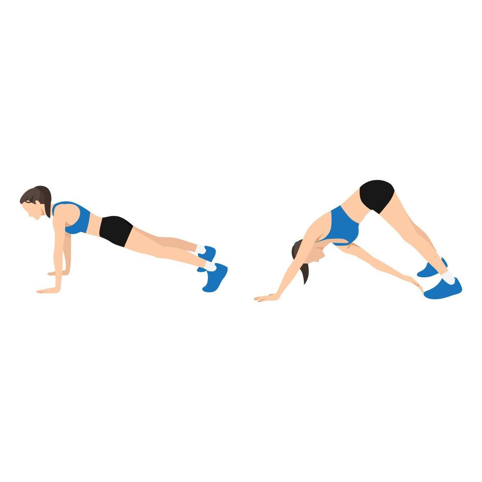 Woman Doing Plank To Toe Touch Exercise Flat Vector Illustration