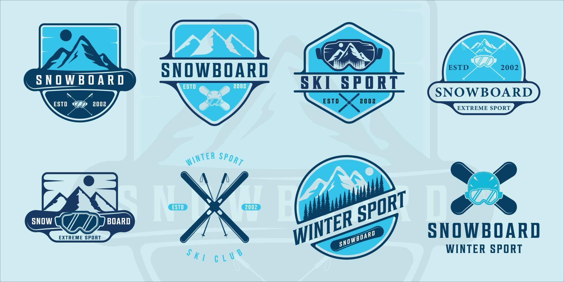 set of snowboard or ski logo modern vintage vector illustration ...