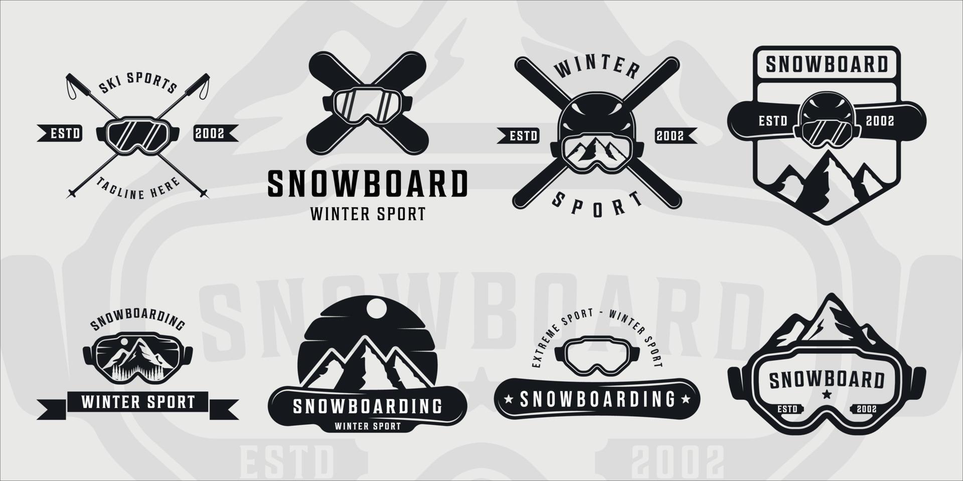 set of snowboard or ski logo vintage vector illustration template icon ...