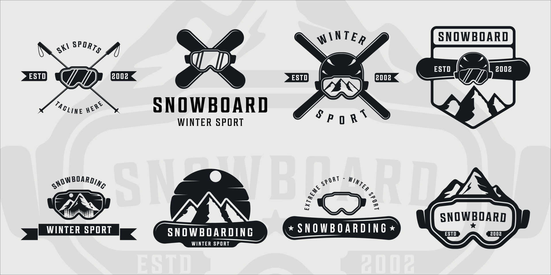 set of snowboard or ski logo vintage vector illustration template icon ...