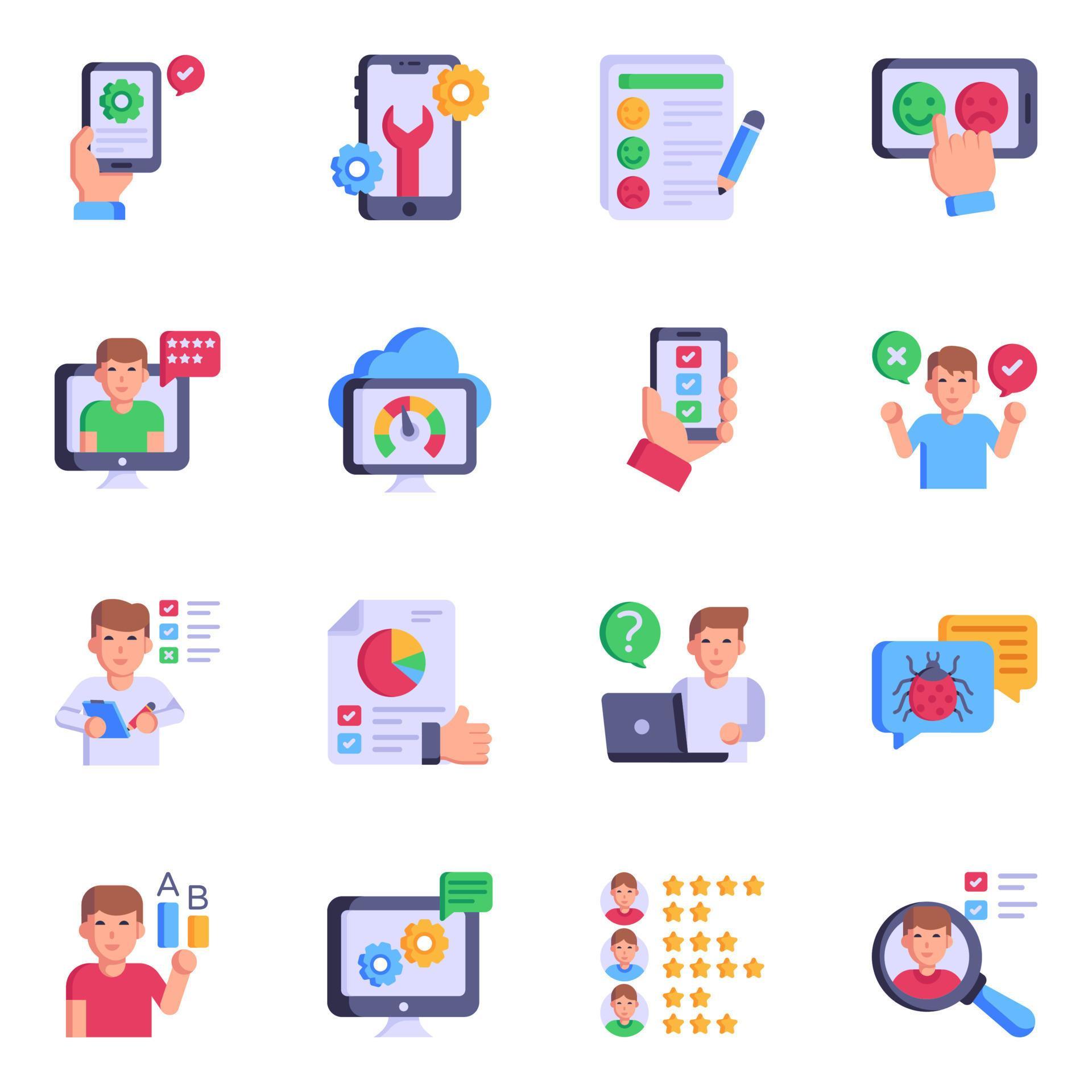 Collection of Software and App Testing Flat Icons 6432569 Vector Art at ...