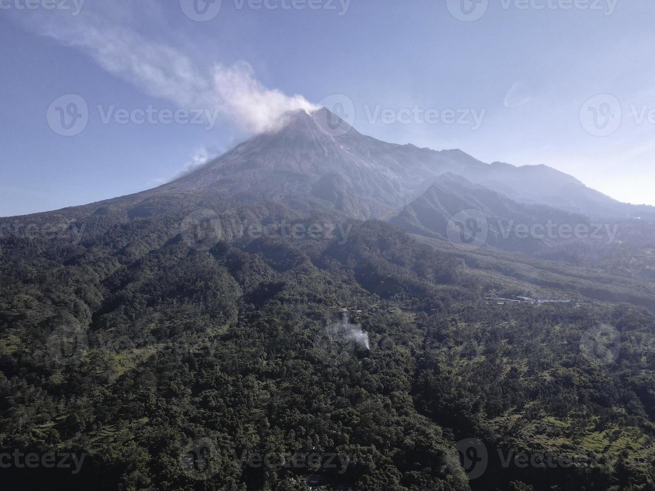 Aerial view of Mount Merapi Landscape with small eruption in Yogyakarta ...