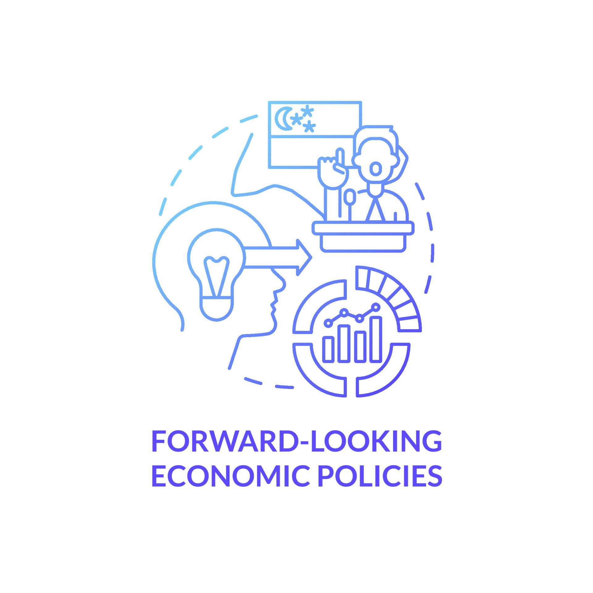 Forward-looking economic policies blue gradient concept icon. Equitable ... Forward-looking economic policies blue gradient concept icon. Equitable ...