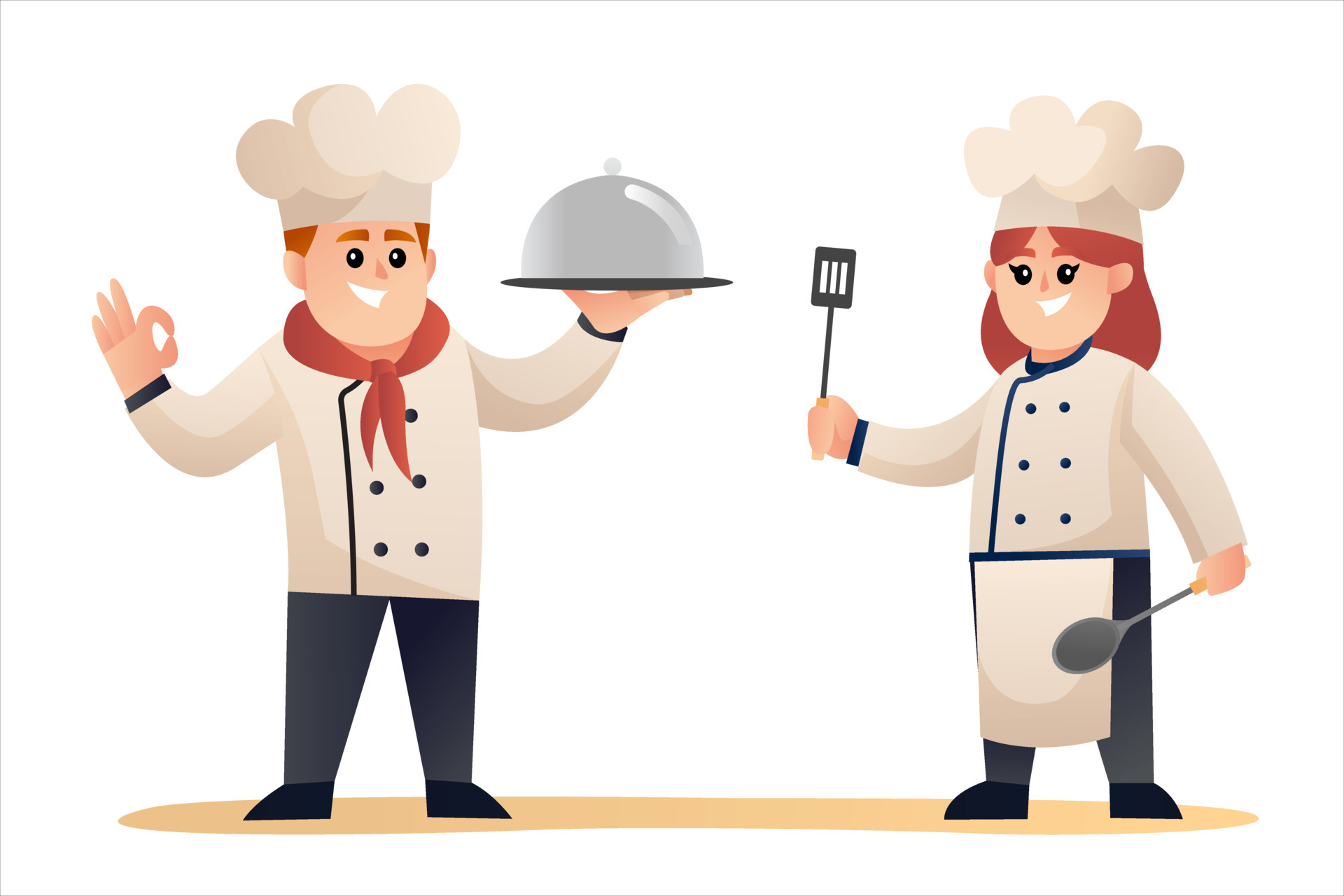 Cute Male And Female Chef Cooking Cartoon Characters 6461688 Vector Art