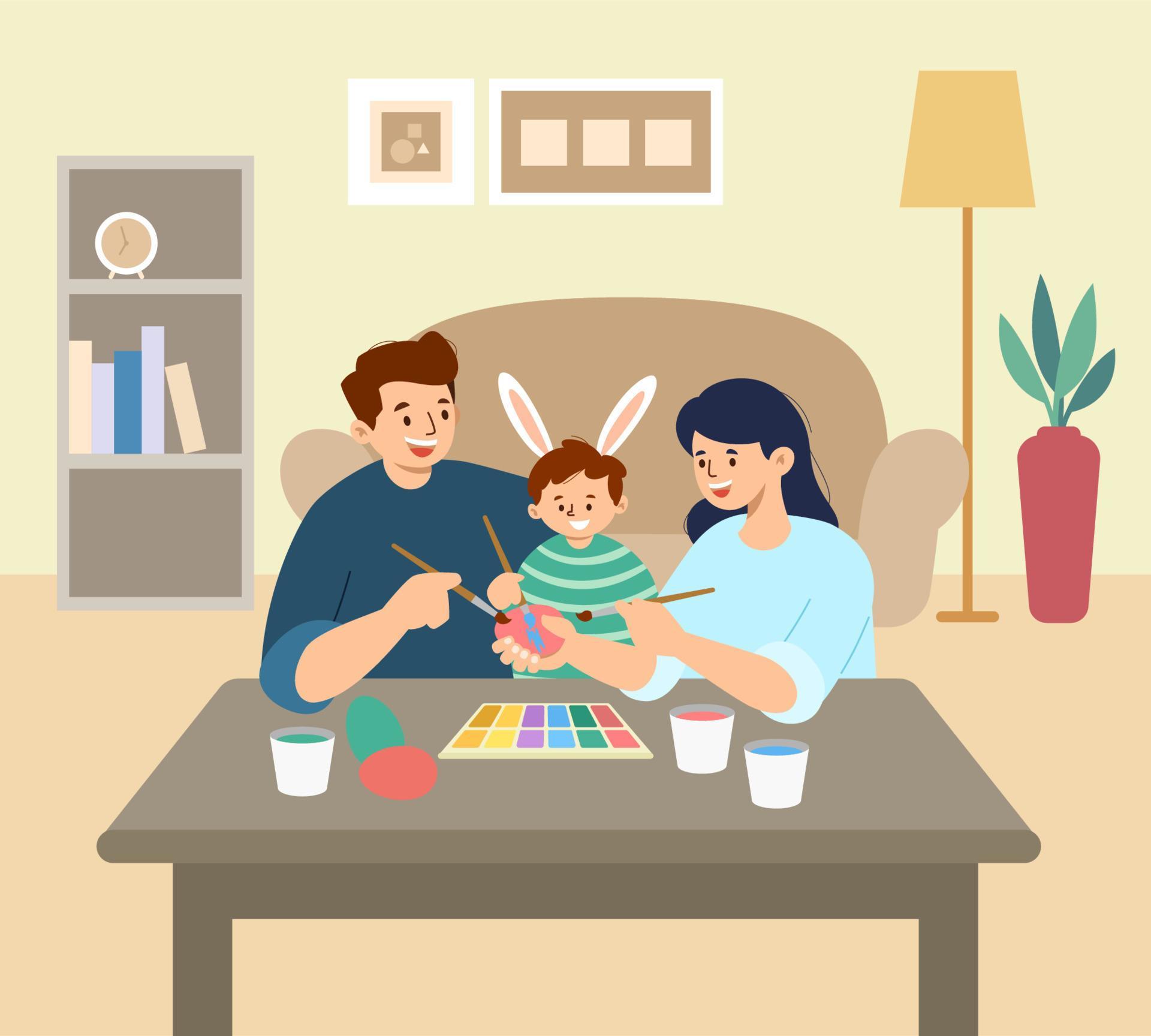 Family Easter Egg Decorating 6472499 Vector Art at Vecteezy