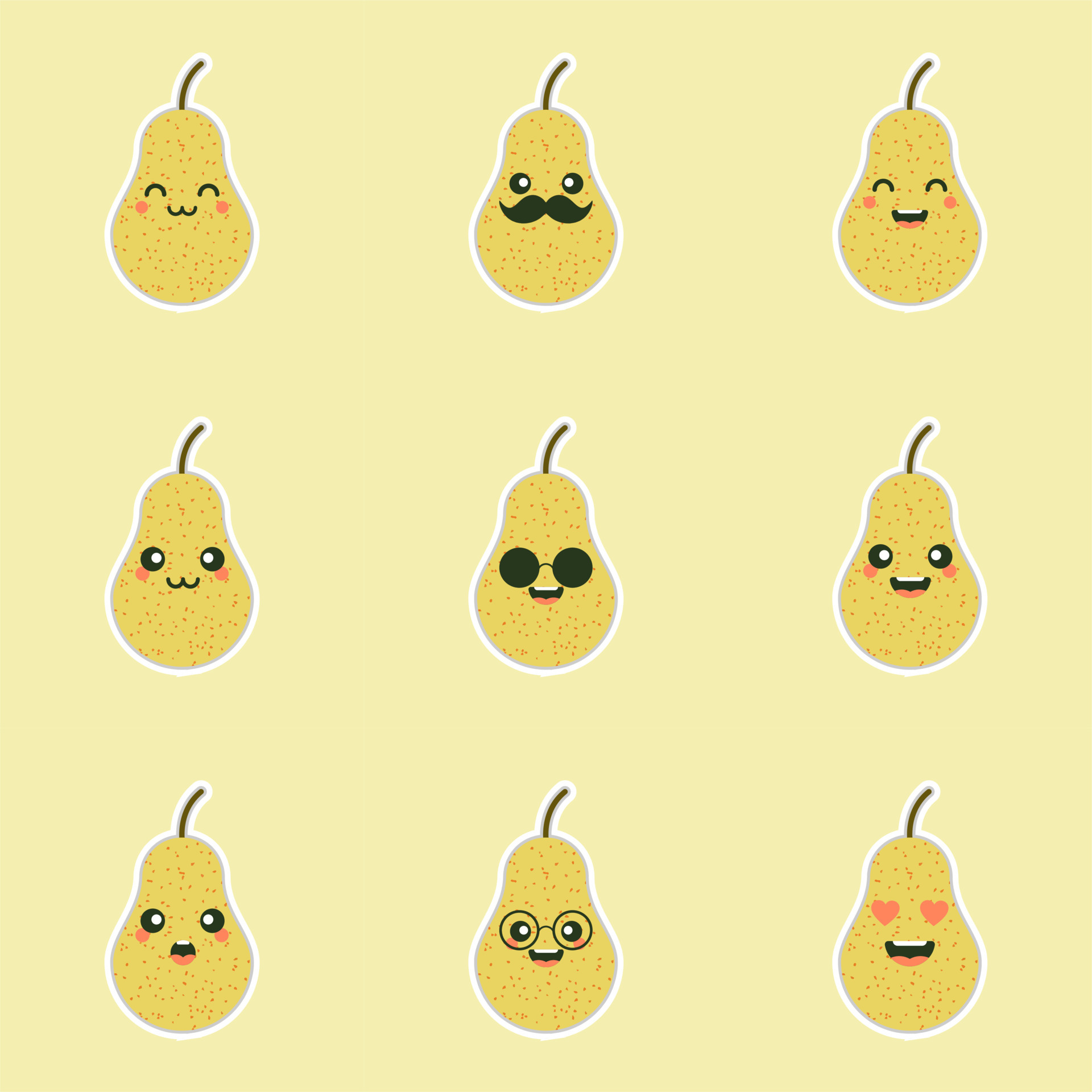 cute and kawaii cartoon style yellow pear characters for healthy food ...