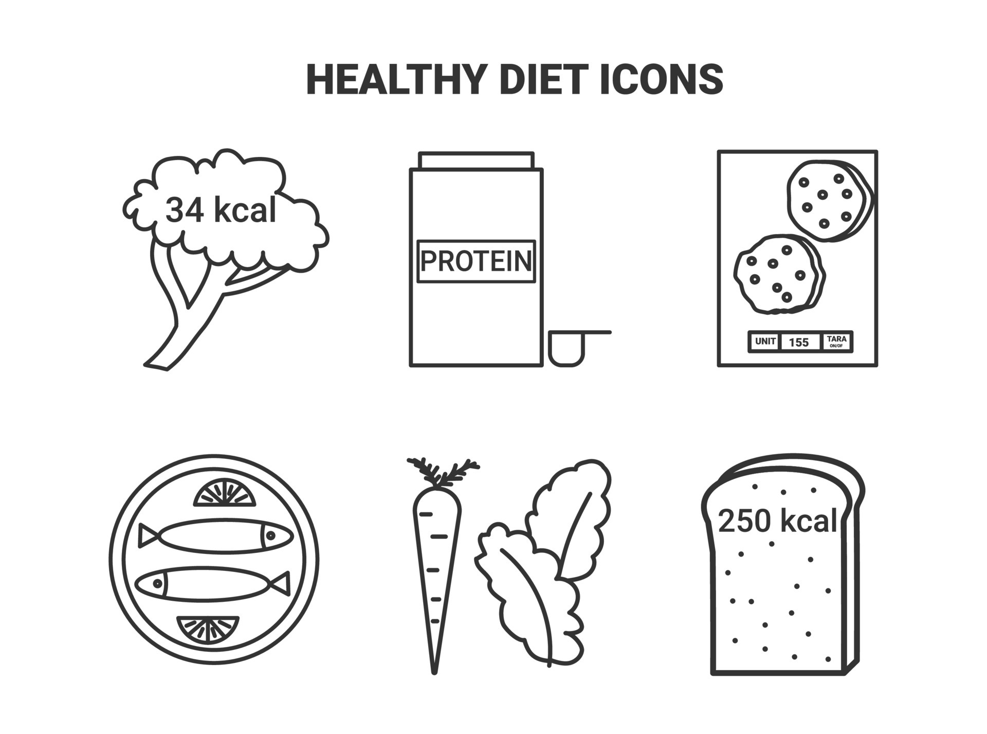 Health diet icons set for web design 6475935 Vector Art at Vecteezy