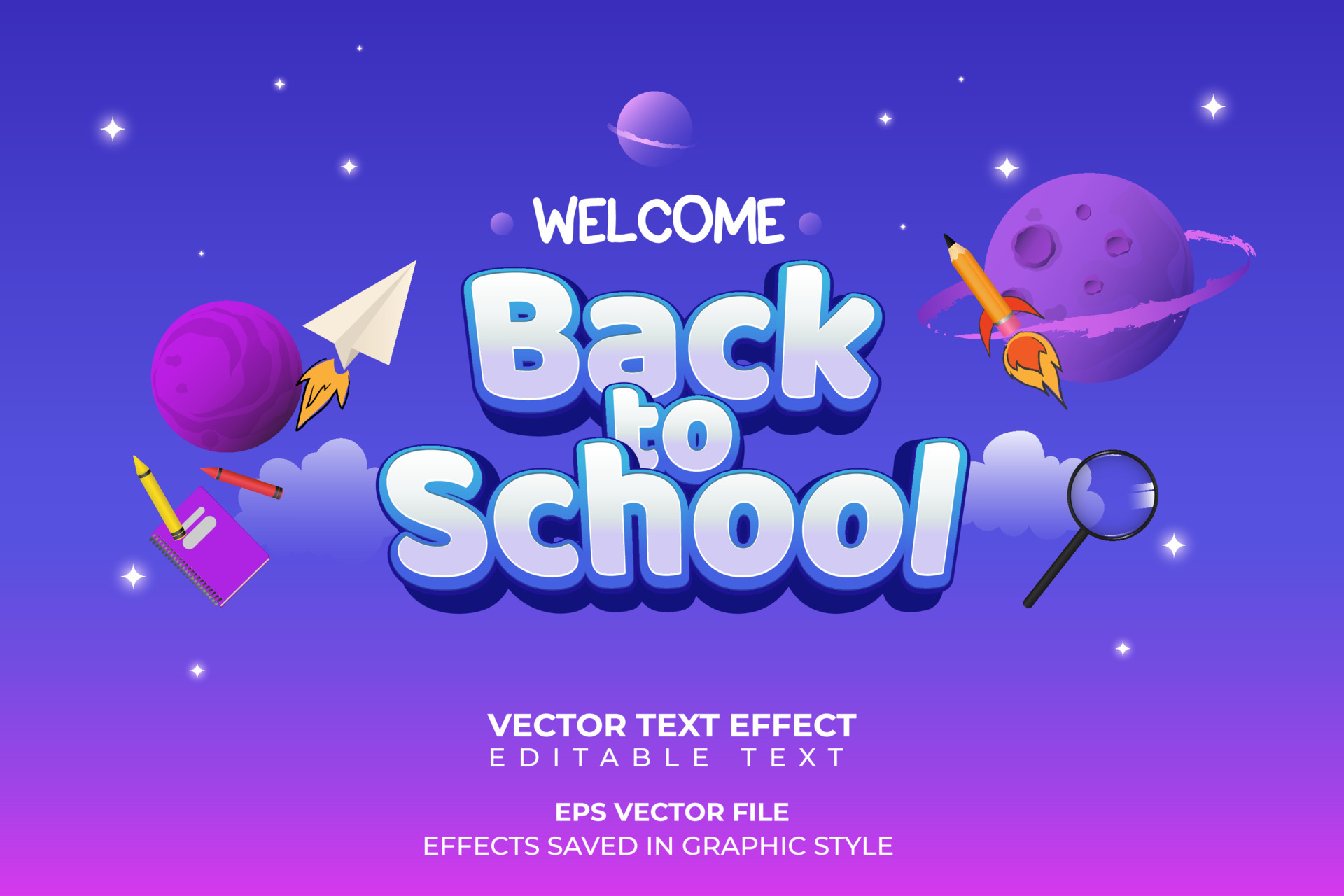 welcome back to school with space and planet background. editable text ...