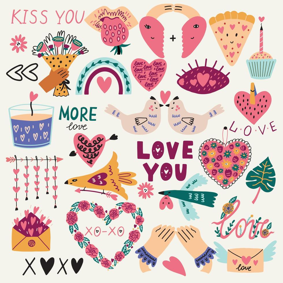 Set Valentines Day vector elements doodle hand drawn clipart 6477121 ...