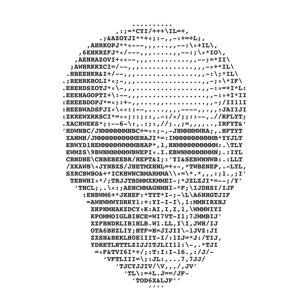 Human skull, stylized ASCII art original version. Deadly Code. Vector ...