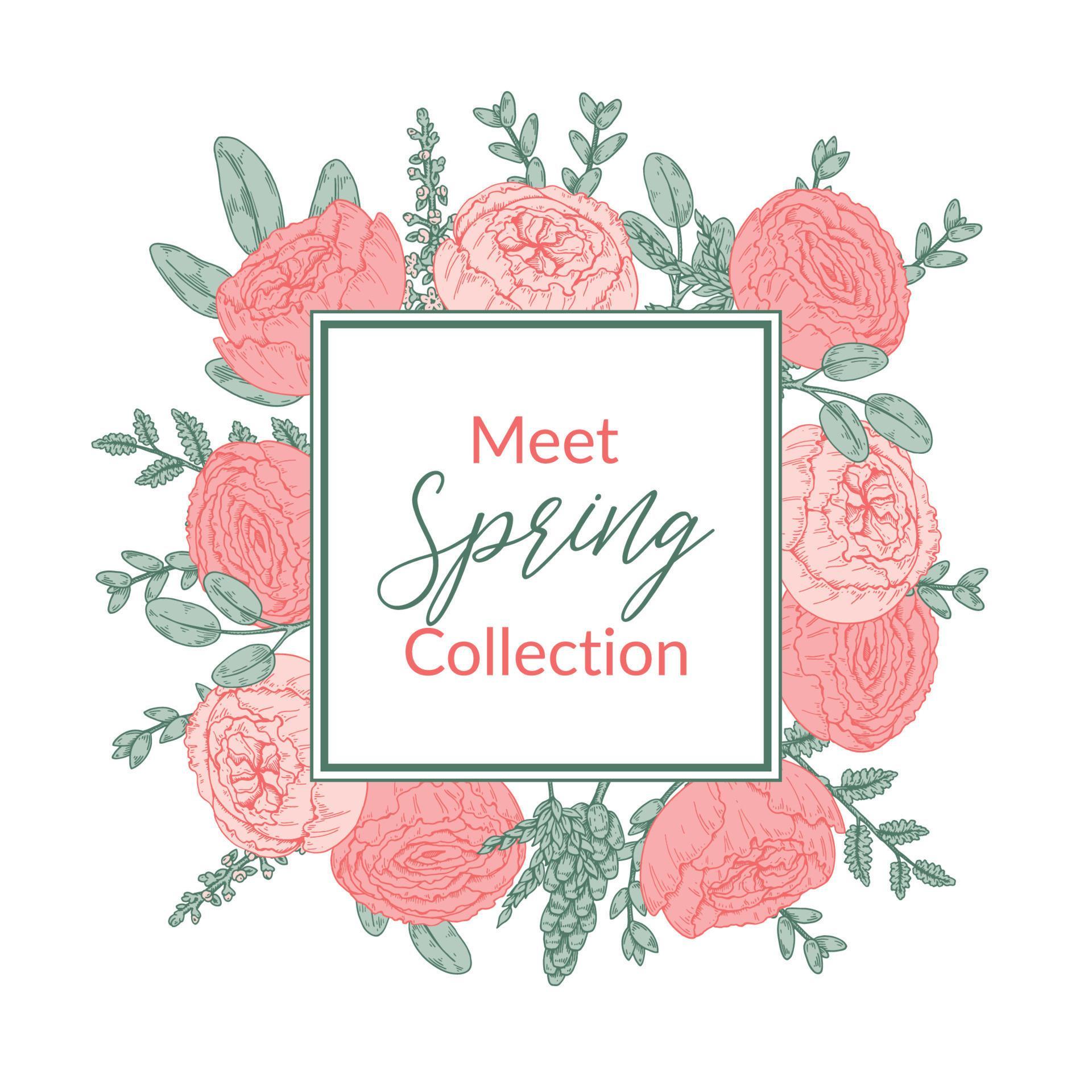Spring floral frame. Gentle pastel design. Hand drawn vector ...