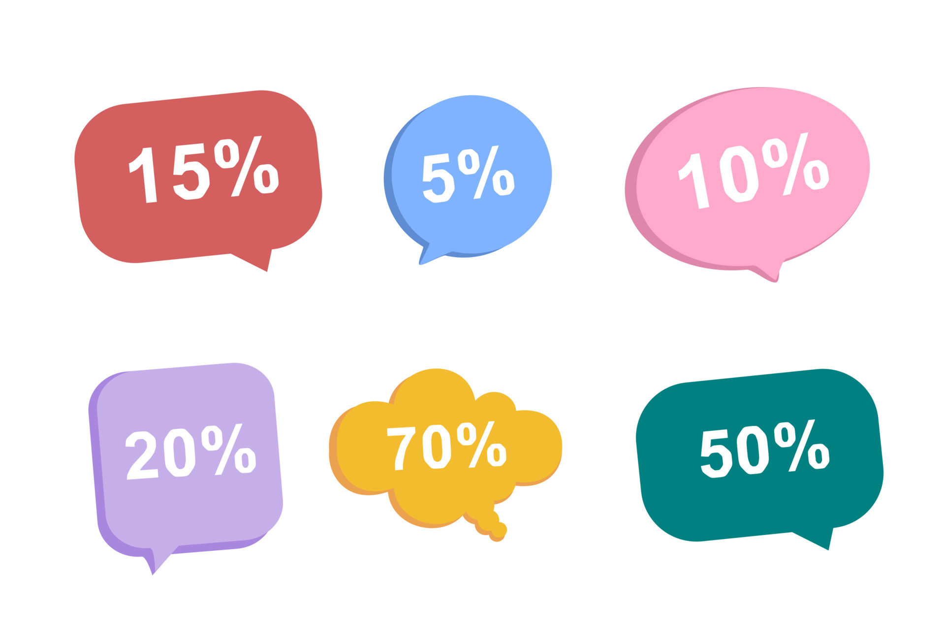 3D Discount Number On Speech Bubble Offer Sale Discount Labels Set