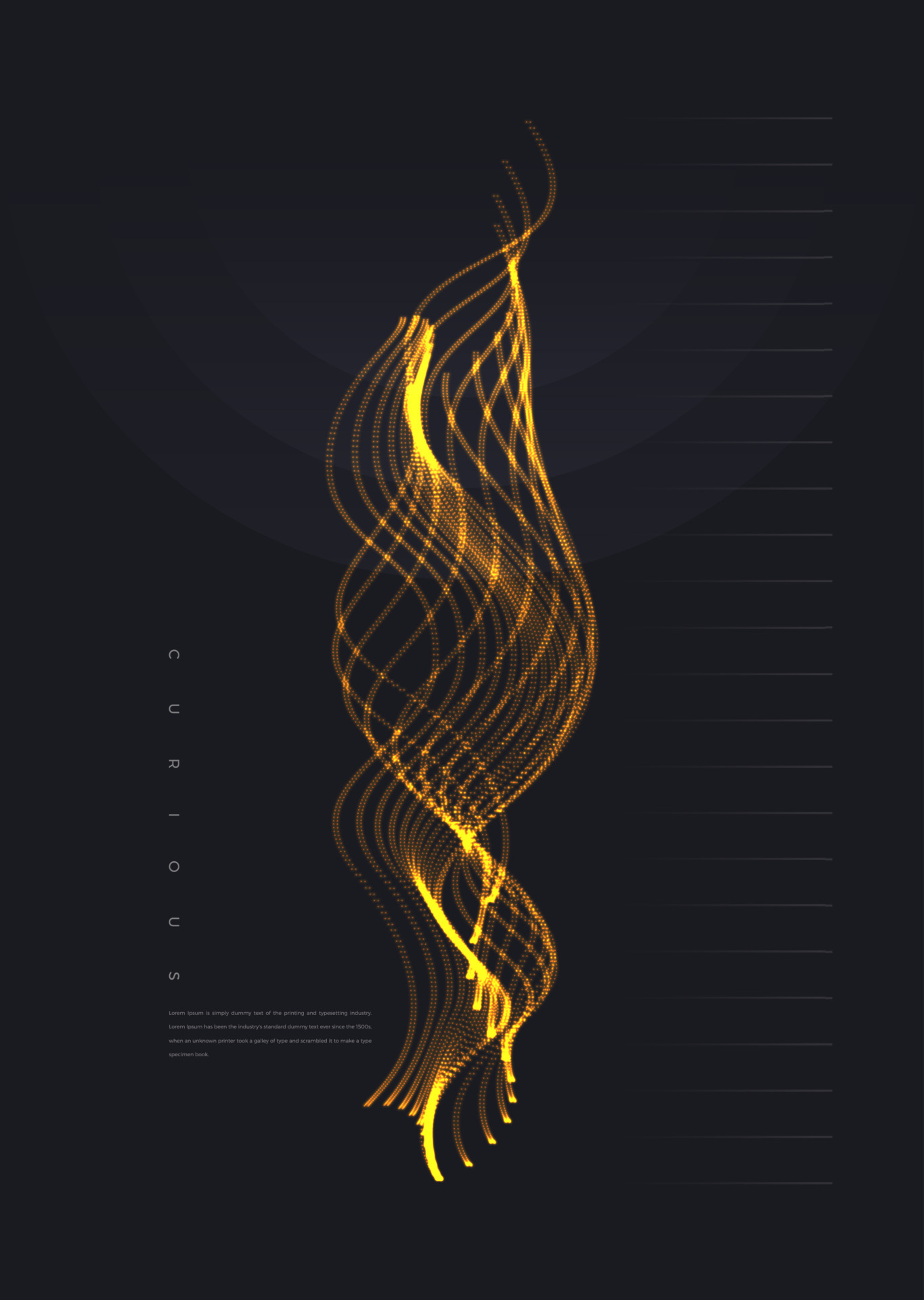 Abstract cover page design with shiny golden particle wave on dark ...