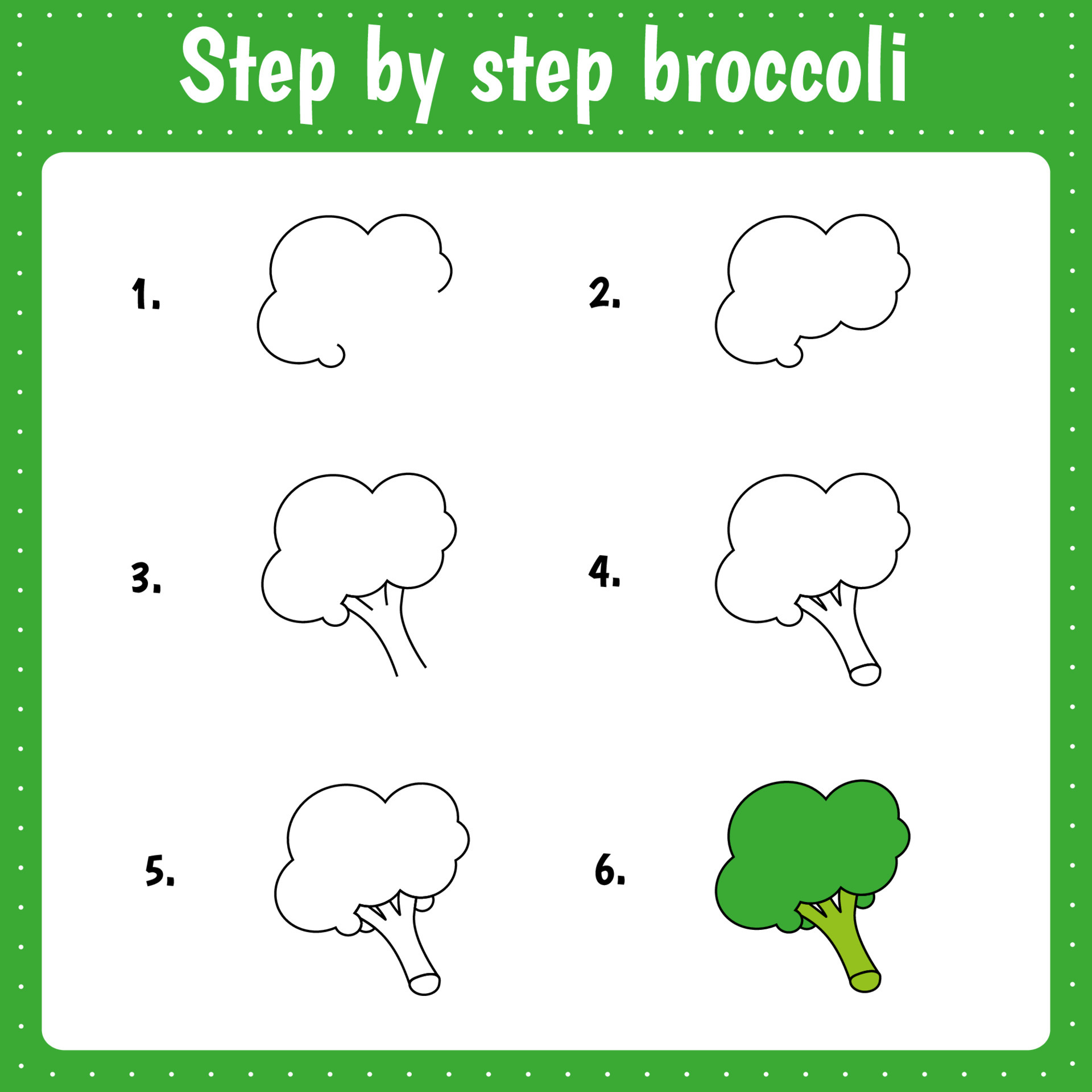 Drawing tutorial for broccoli 6489332 Vector Art at Vecteezy