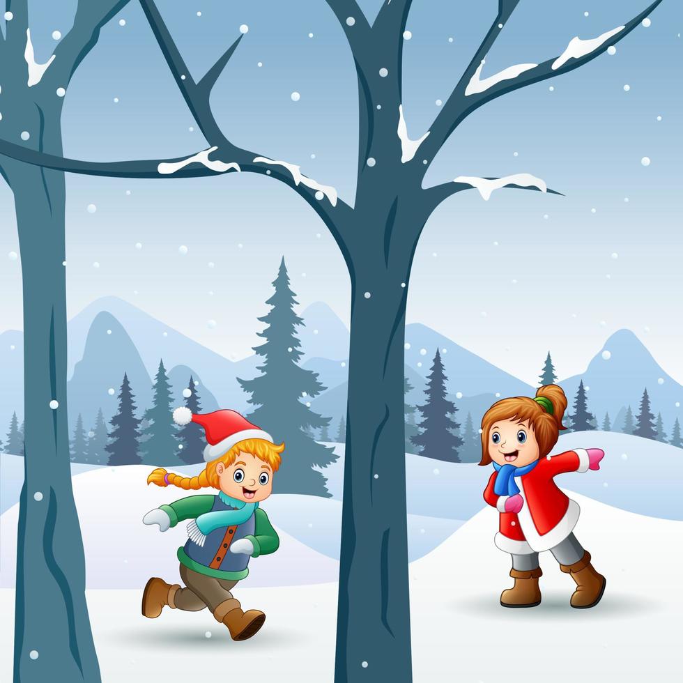 Happy kids playing outdoors in winter 6513546 Vector Art at Vecteezy