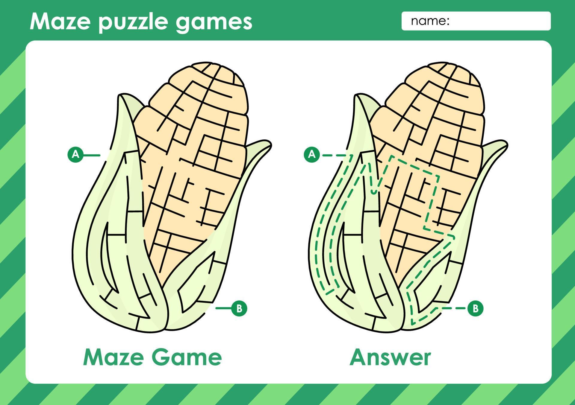 Maze puzzle games activity for kids with Fruit Design 6537385 Vector ...