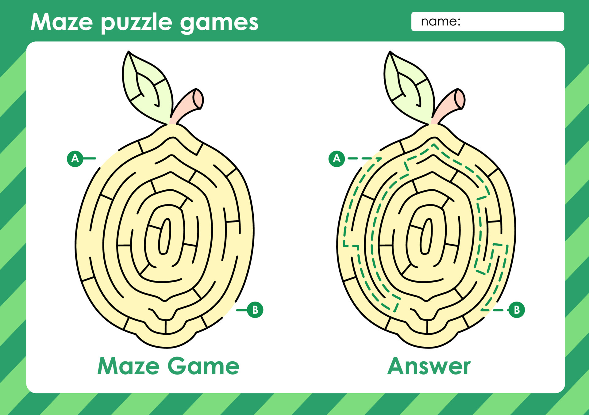 Maze puzzle games activity for kids with Fruit Design 6537391 Vector ...