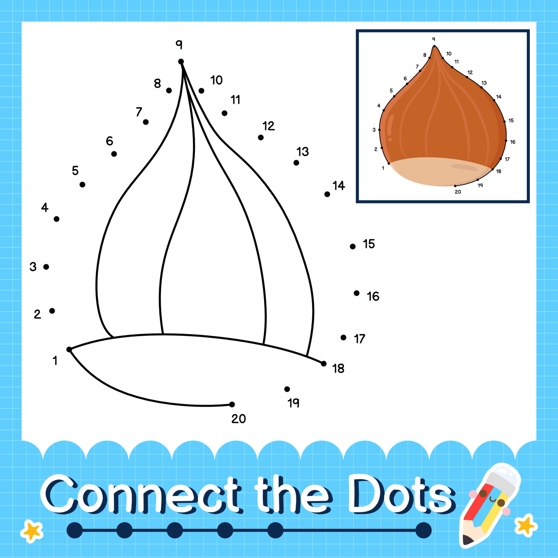 Connect the dots counting numbers 1 to 20 puzzle worksheet with Fruit ...