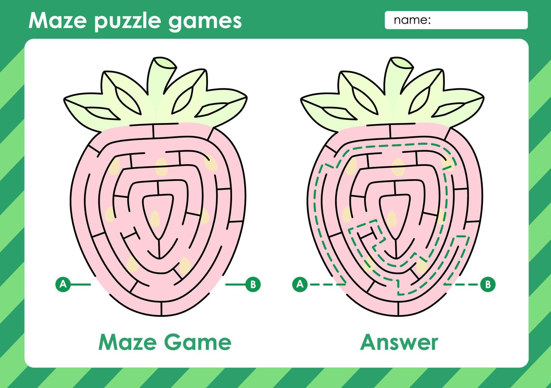 Maze puzzle games activity for kids with Fruit Design 6537510 Vector ...