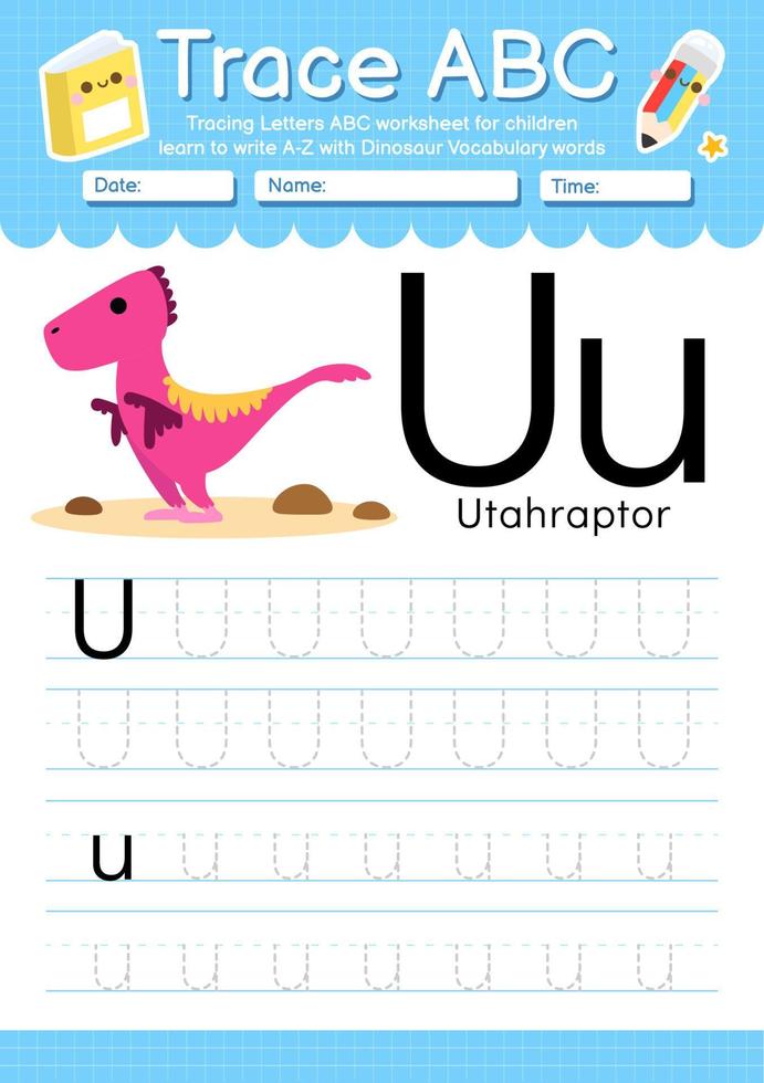 Alphabet Trace Letter A to Z preschool worksheet with Dinosaur Type ...