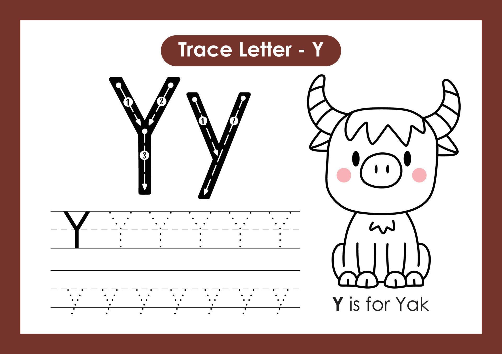 Alphabet Trace Letter A to Z preschool worksheet with Letter Y Yak ...