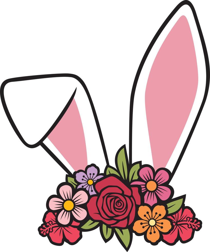 Bunny Or Rabbit Ears With Flowers Color Vector Illustration 6539260 Vector Art At Vecteezy