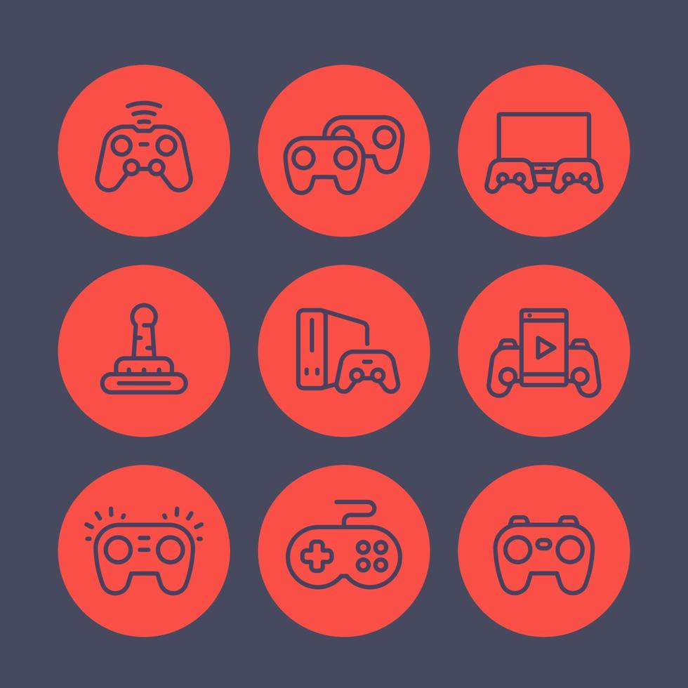 gamepads line icons set, game controllers, console, video gaming, cyber ... gamepads line icons set, game controllers, console, video gaming, cyber ...