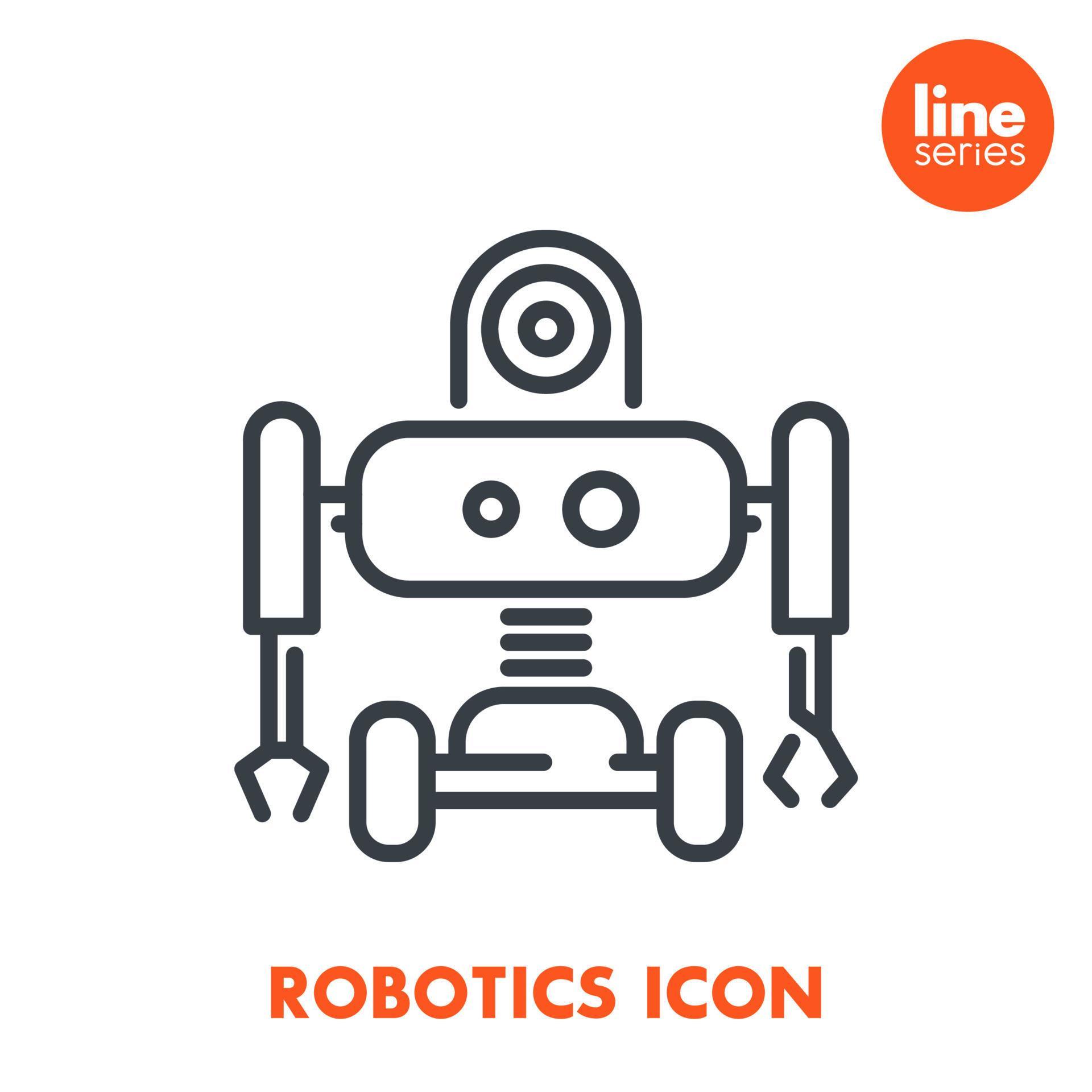 Robotics line icon on white, robot, mechanical engineering, vector ...